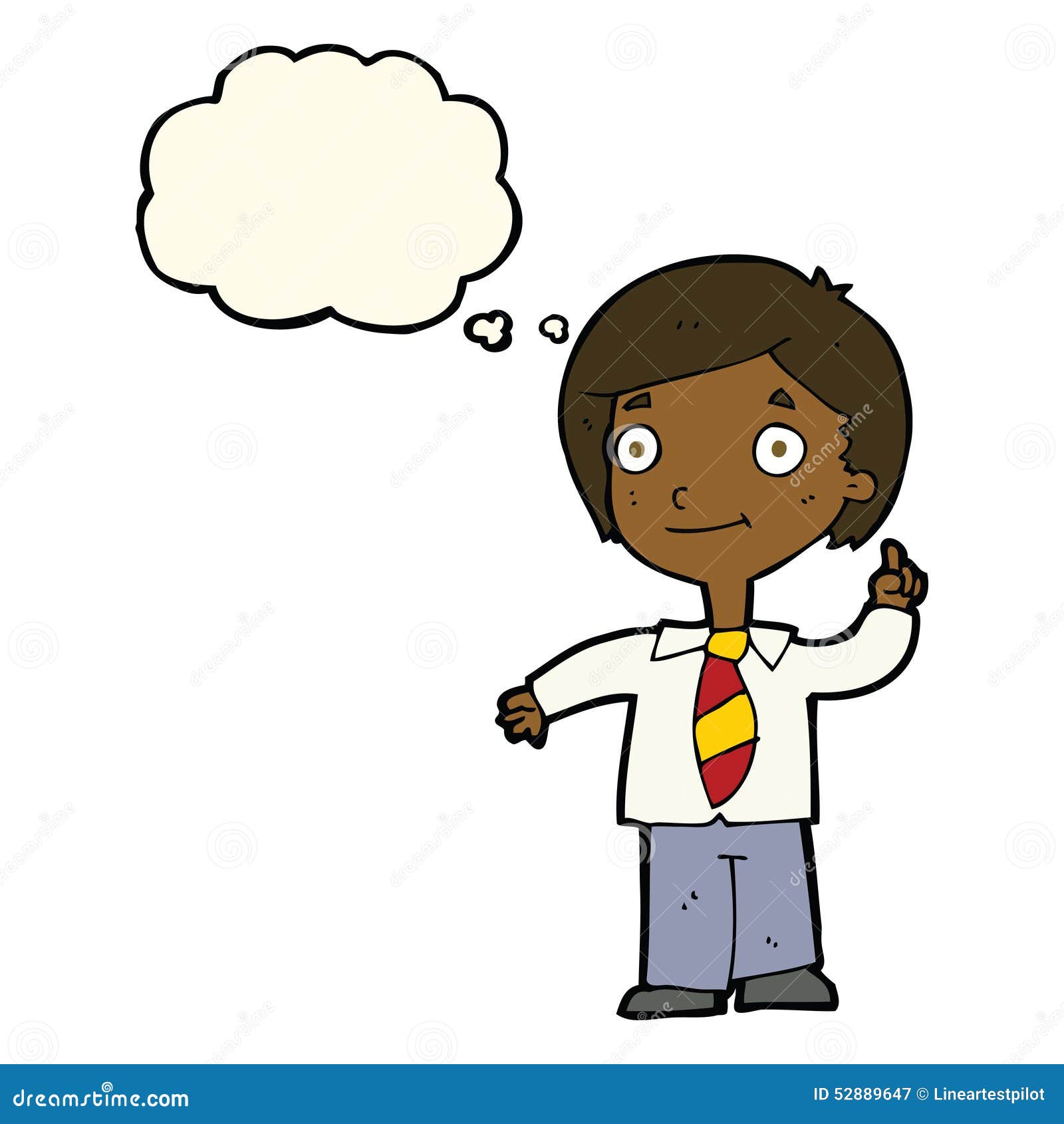 Cartoon School Boy Answering Question with Thought Bubble Stock Illustration - Illustration of ...