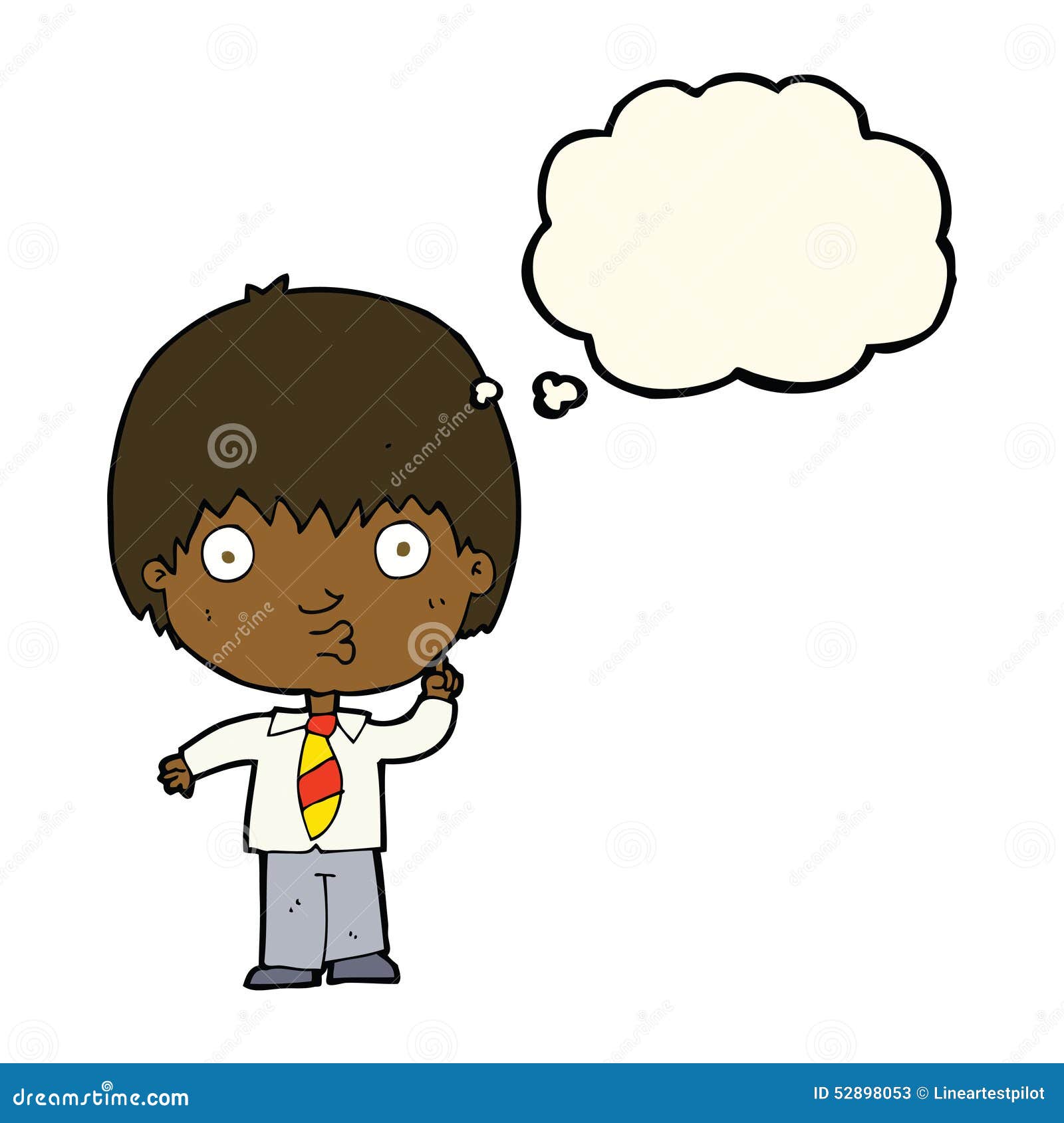 Cartoon School Boy Answering Question with Thought Bubble Stock Illustration - Illustration of ...