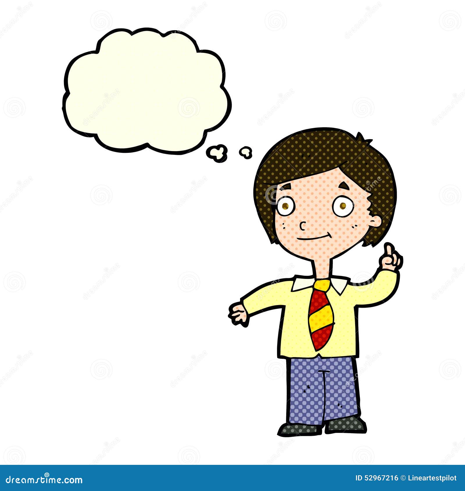 Cartoon School Boy Answering Question with Thought Bubble Stock Illustration - Illustration of ...