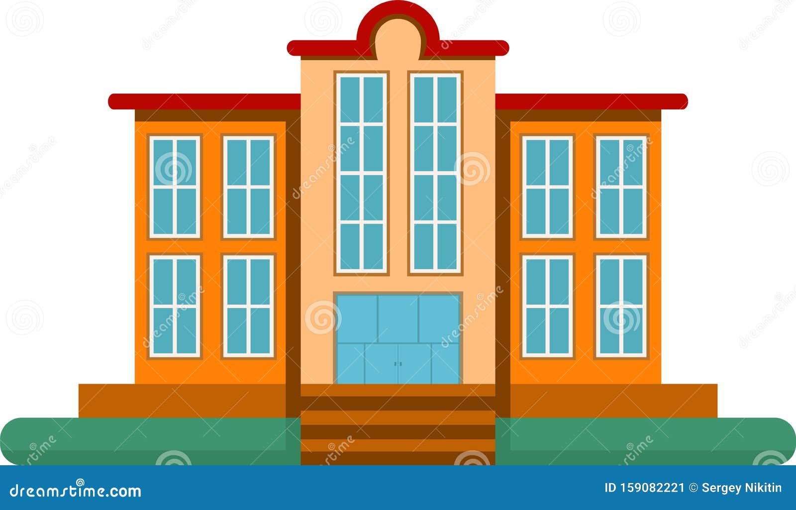 Cartoon School Building. Series of the Cartoon Buildings in Vector ...