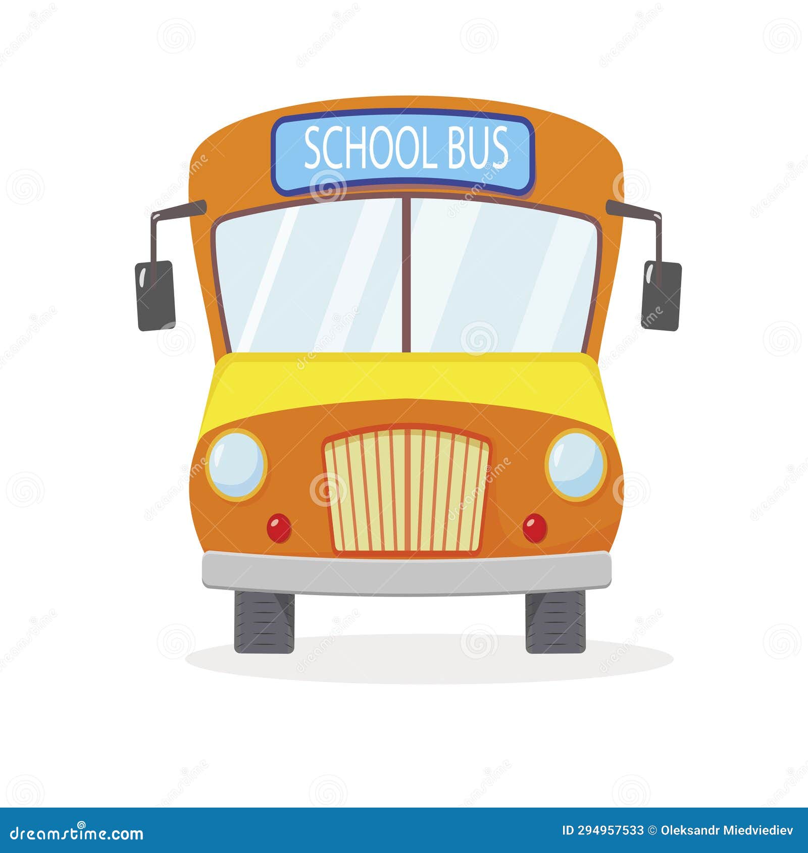 Cartoon School Bus Front View. Flat Design. Stock Vector - Illustration ...