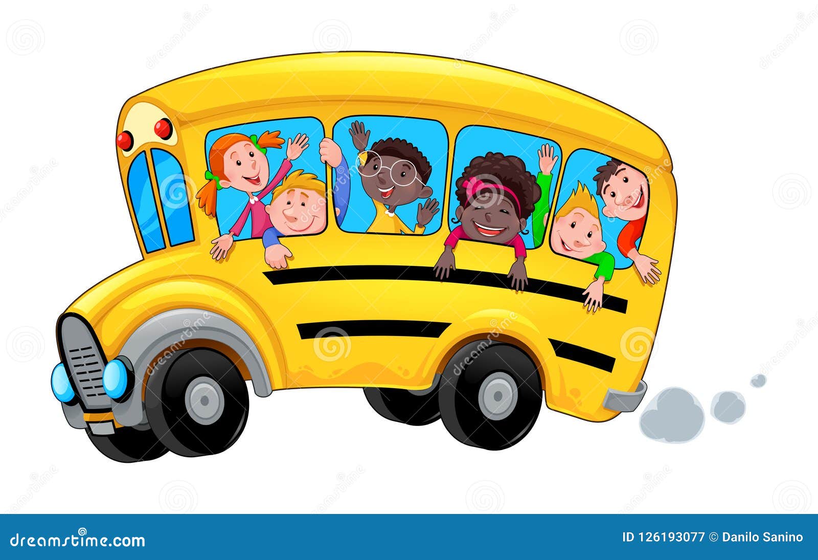 Cartoon School Bus with Happy Child Students Stock Vector ...