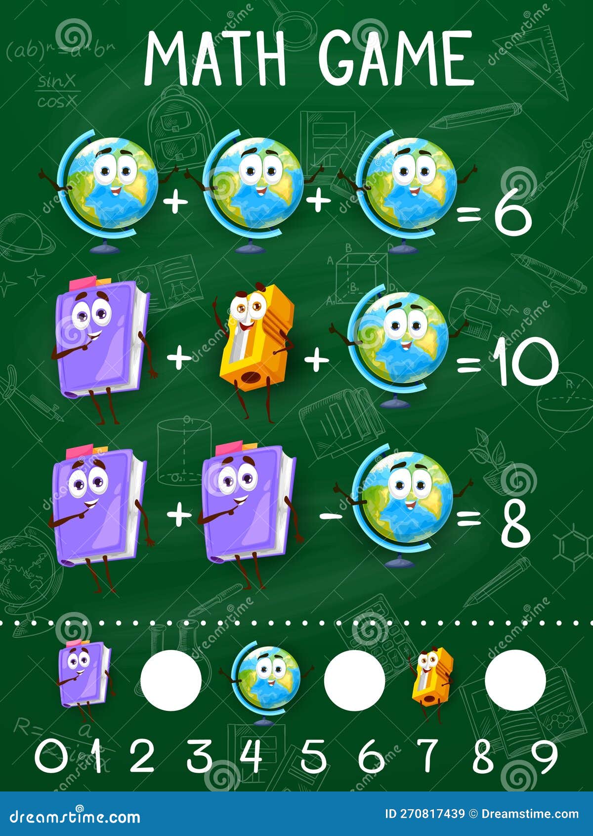 Cartoon School Education Objects Math Worksheet Stock Vector ...