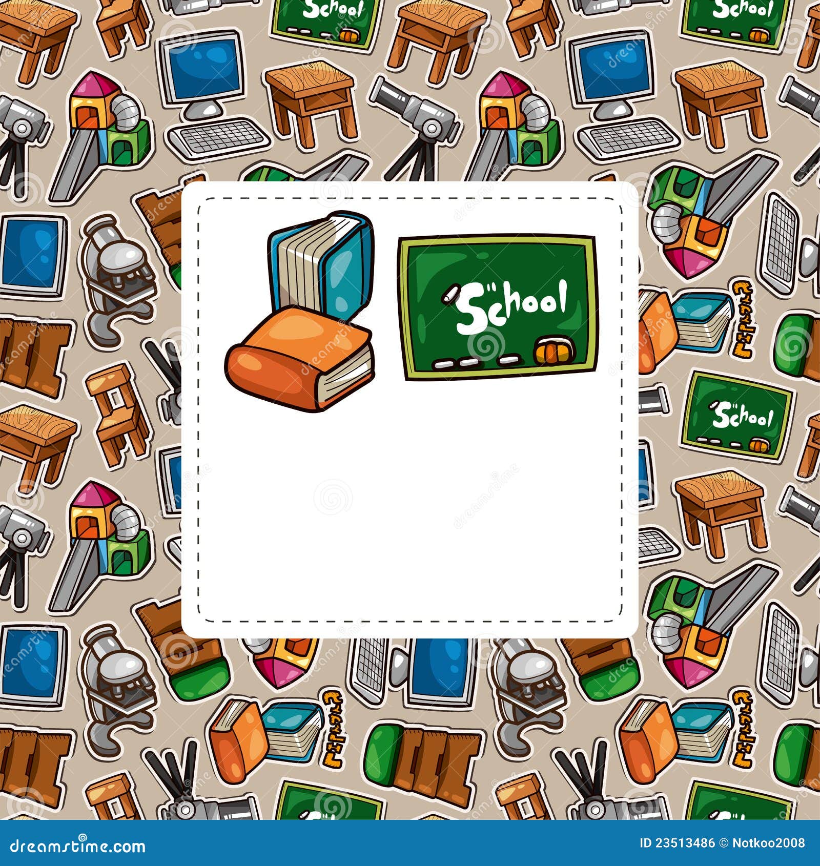 Cartoon school icons card stock vector. Illustration of magnifier ...