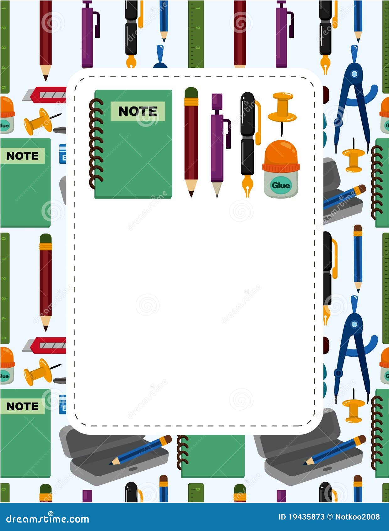 Cartoon School Stationery Card Stock Vector - Illustration of eraser ...
