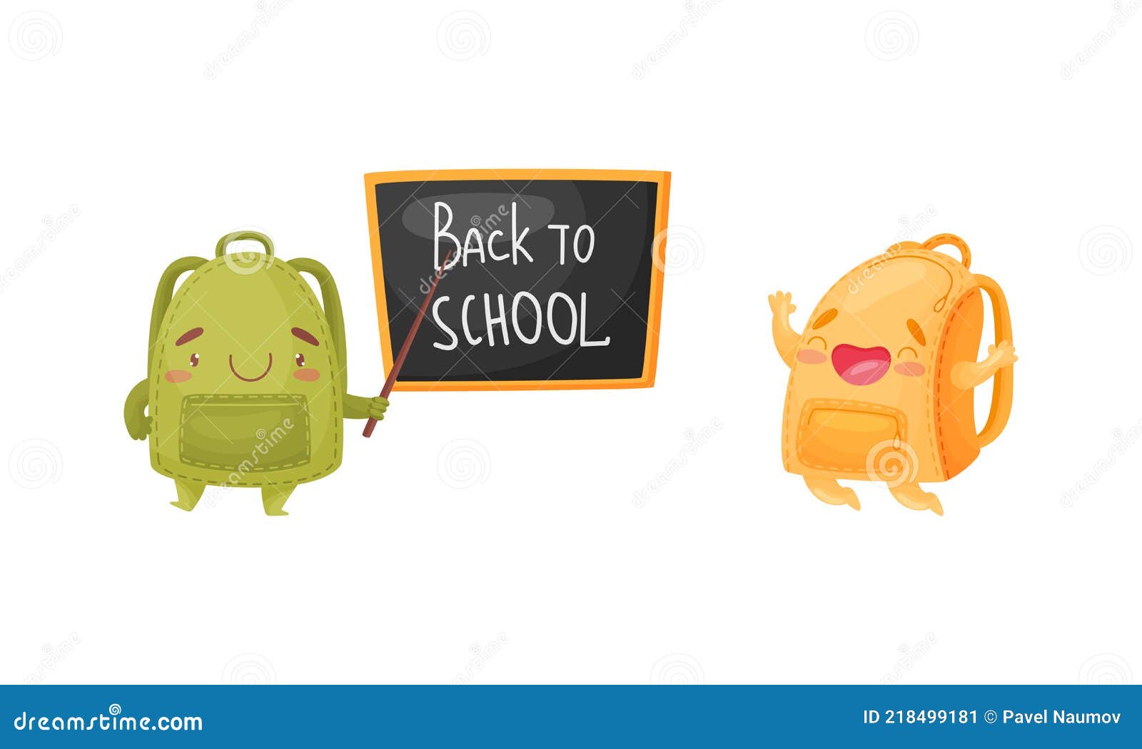 Cartoon Schoolbags or School Rucksack Jumping with Joy and Standing ...