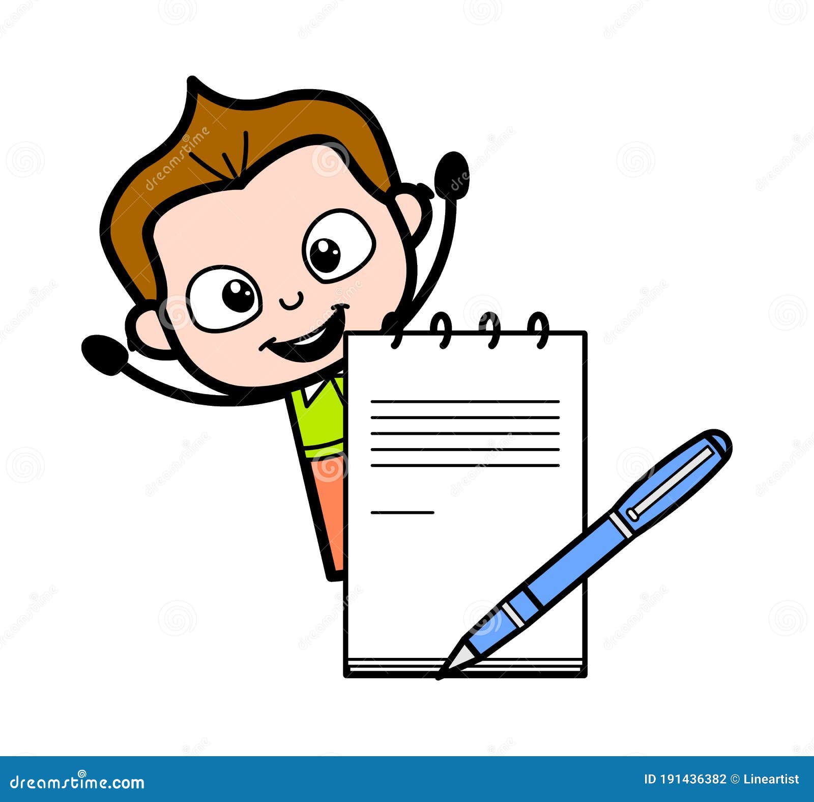 Cartoon Schoolboy with Diary and Pen Stock Illustration - Illustration ...