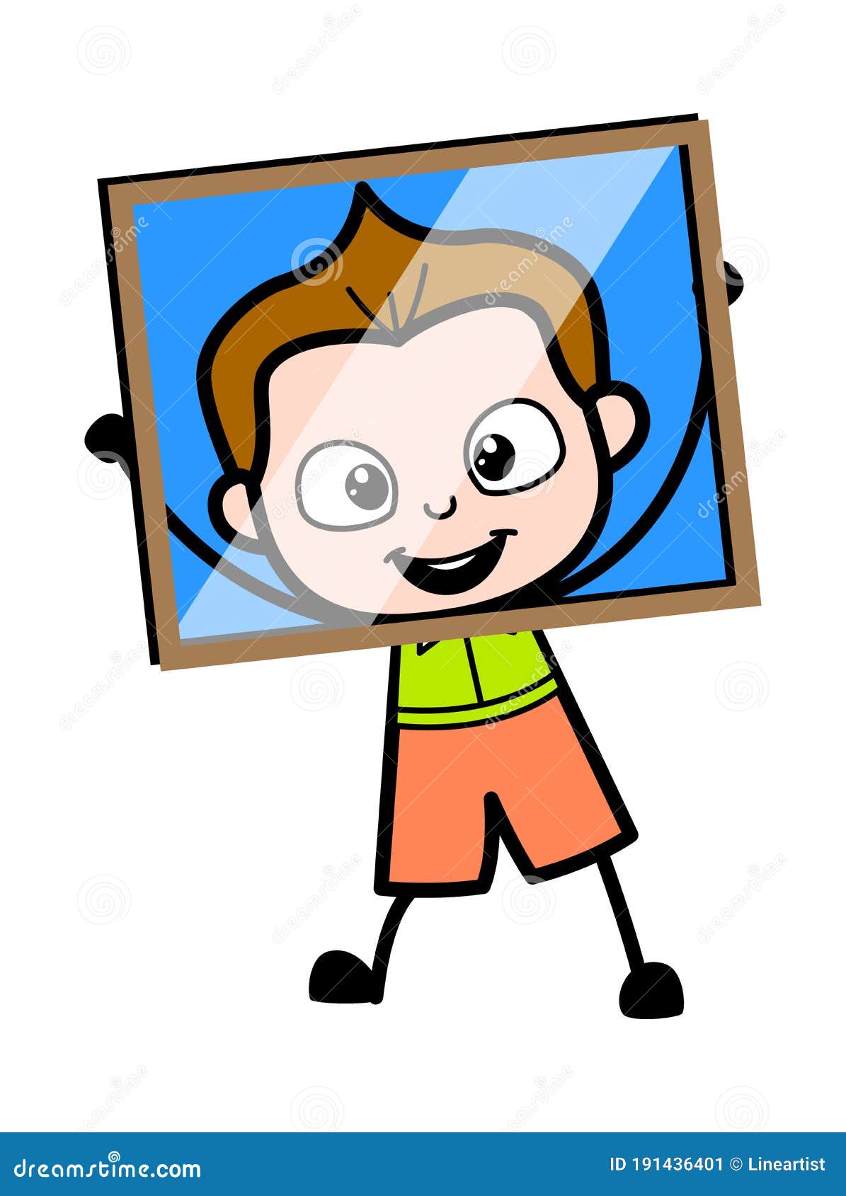 Cartoon Schoolboy Looking from Glass Frame Stock Illustration ...