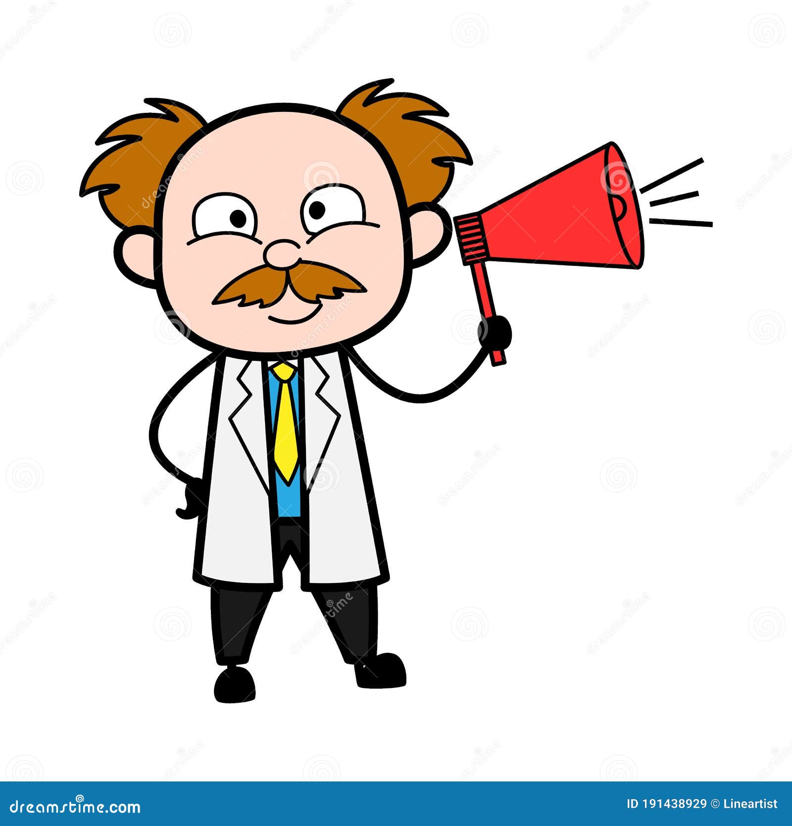 Cartoon Scientist Announcing with Loudhailer Stock Illustration ...