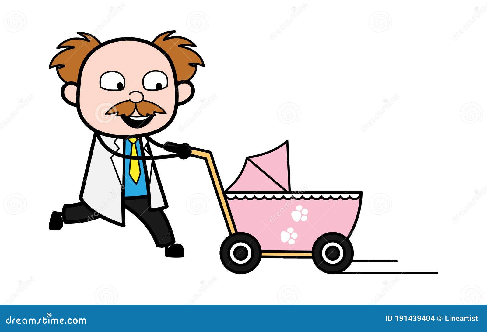 Cartoon Scientist with Baby Cart Stock Illustration - Illustration of ...