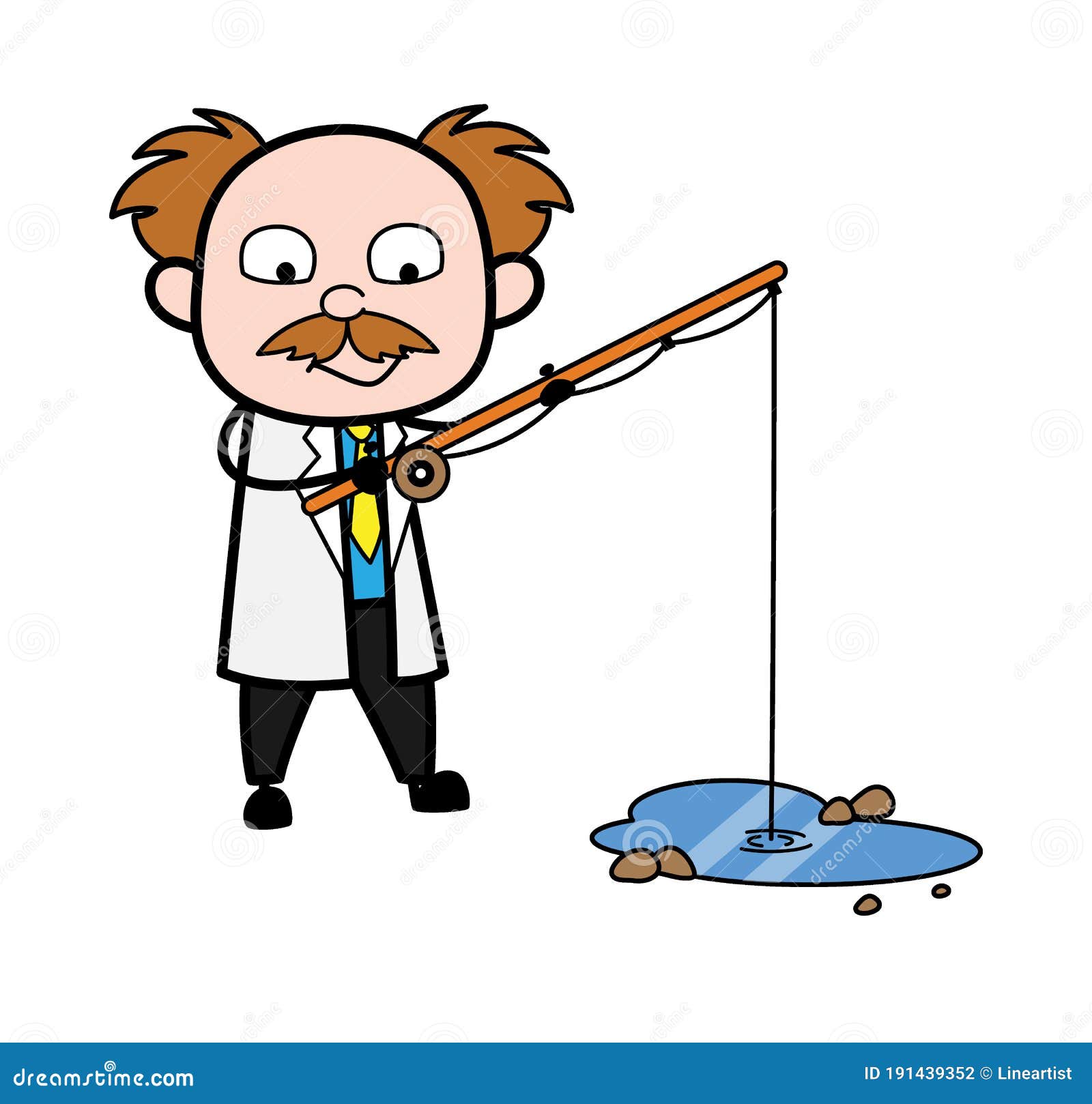 Cartoon Scientist Fishing stock vector. Illustration of fisher - 191439352