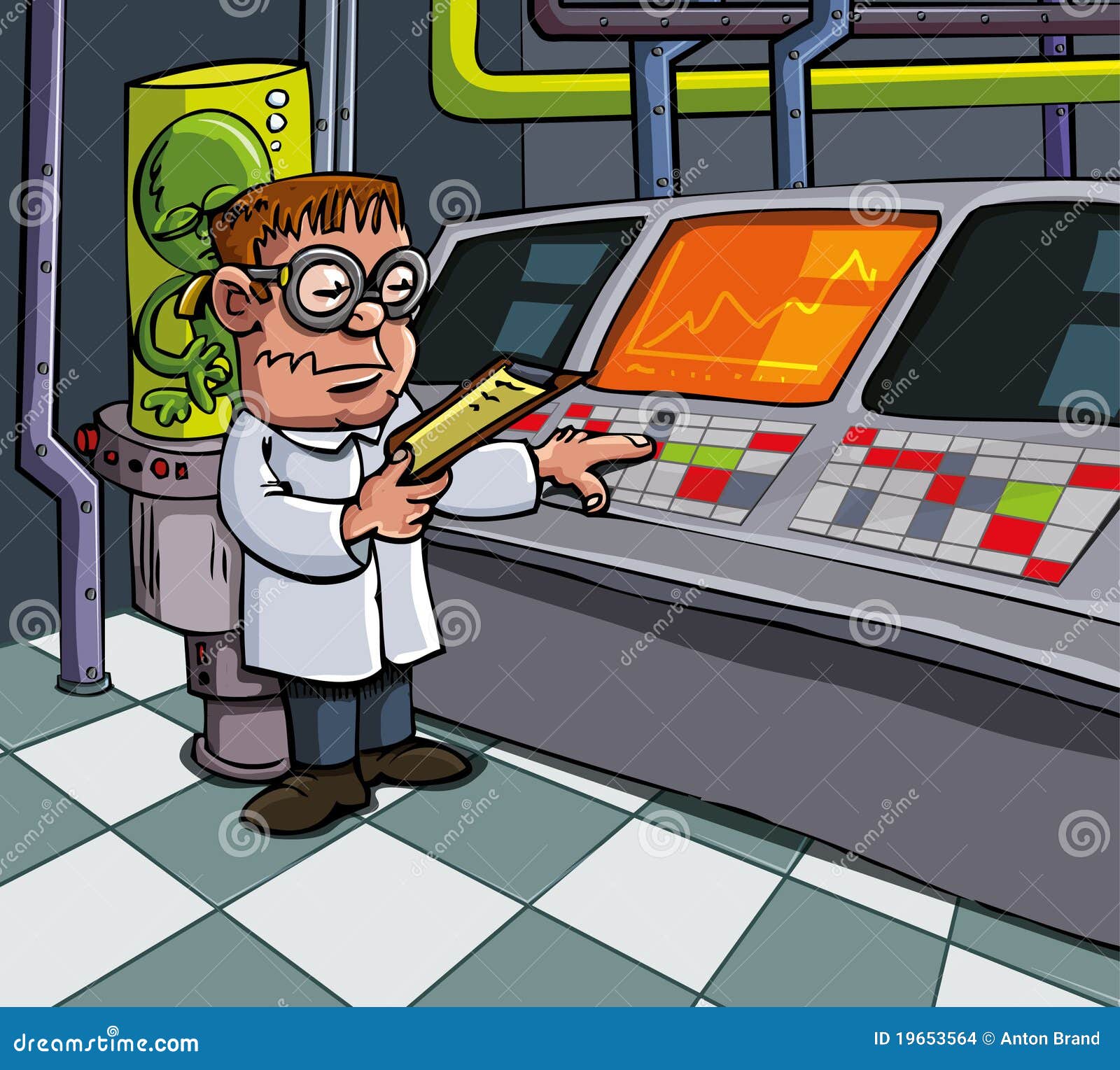 Cartoon Scientist In His Laboratory Vector Illustration | CartoonDealer ...