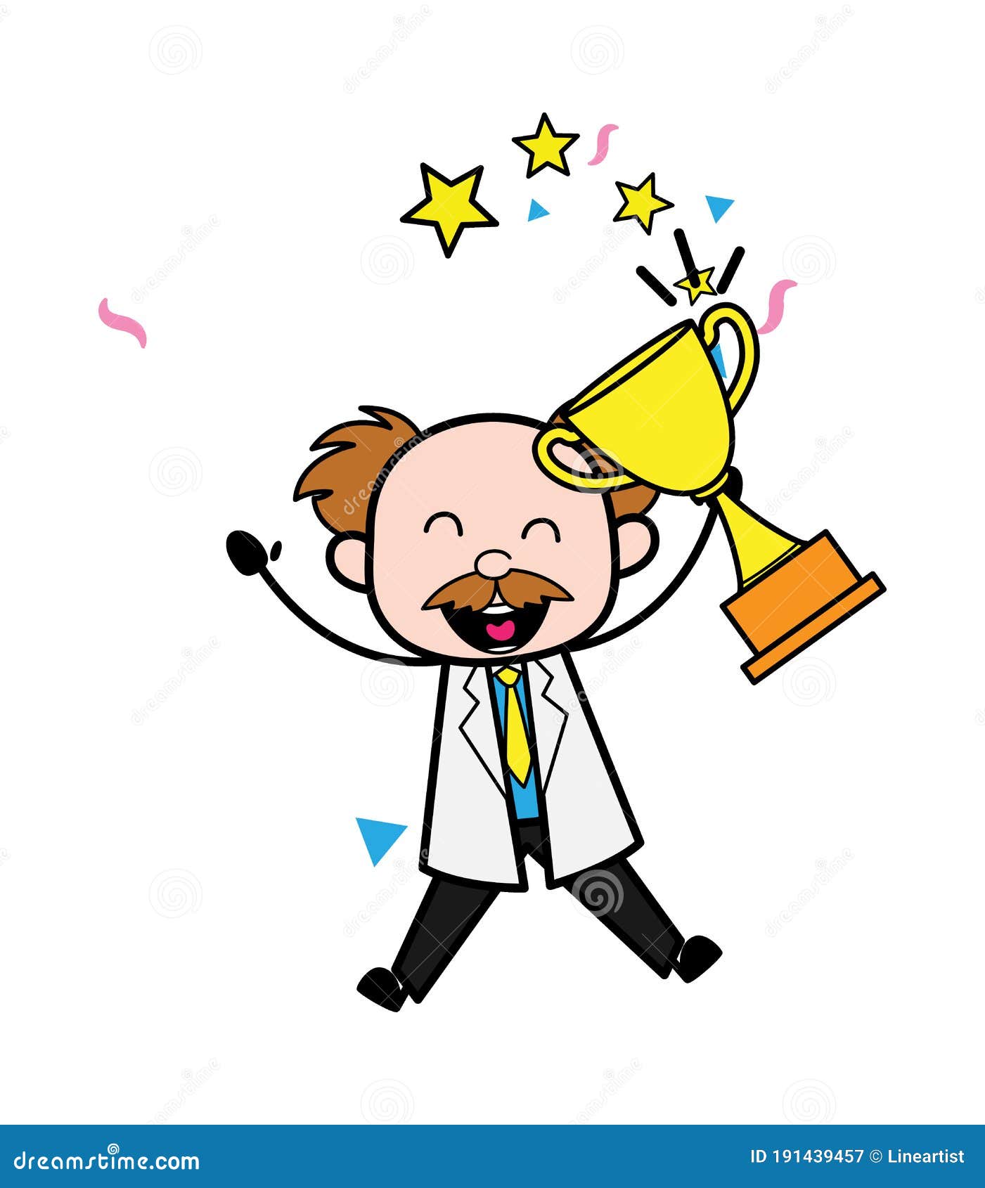 Cartoon Scientist Holding Trophy Stock Illustration - Illustration of ...
