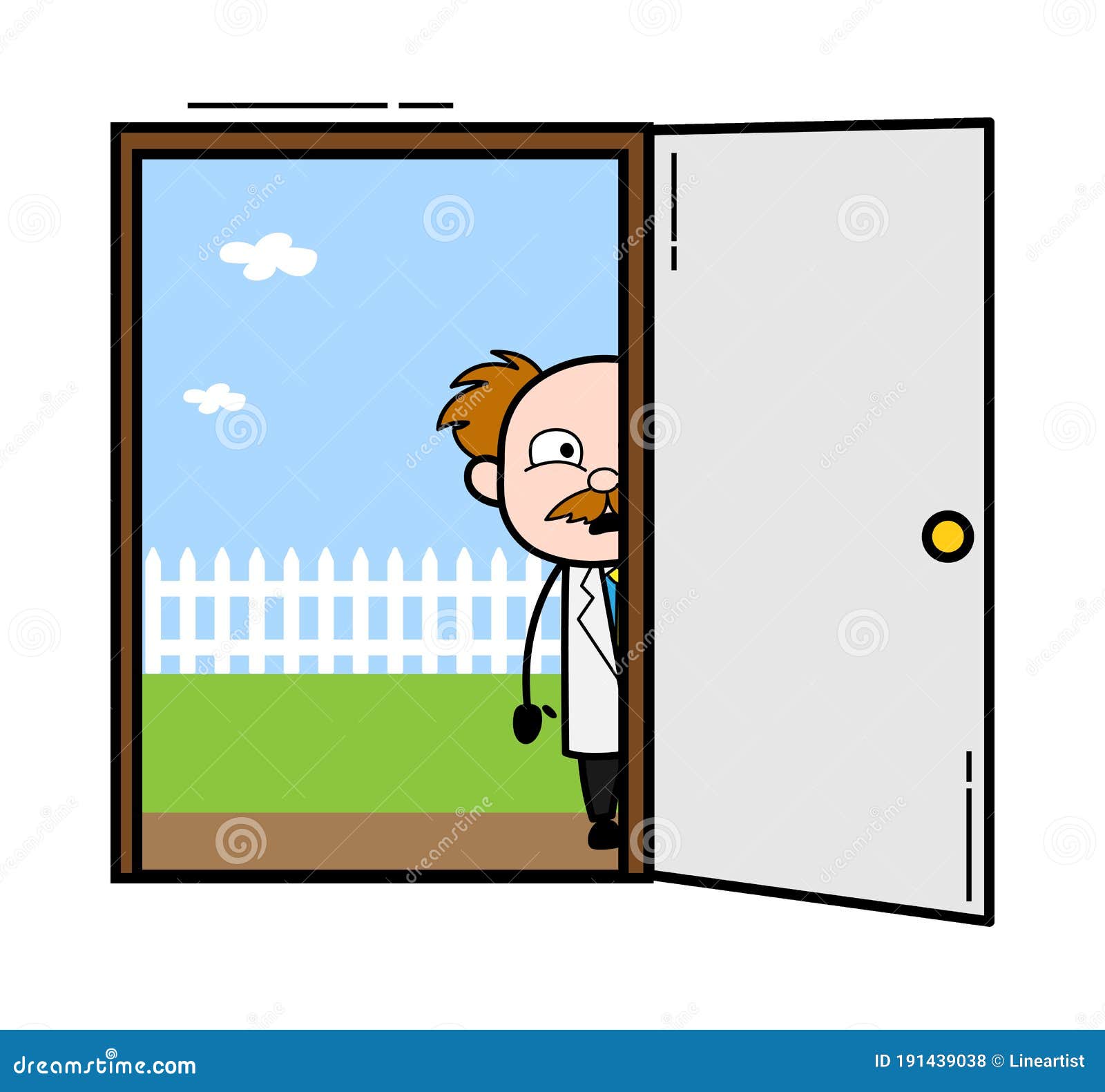 Cartoon Scientist Looking from Door Stock Illustration - Illustration ...