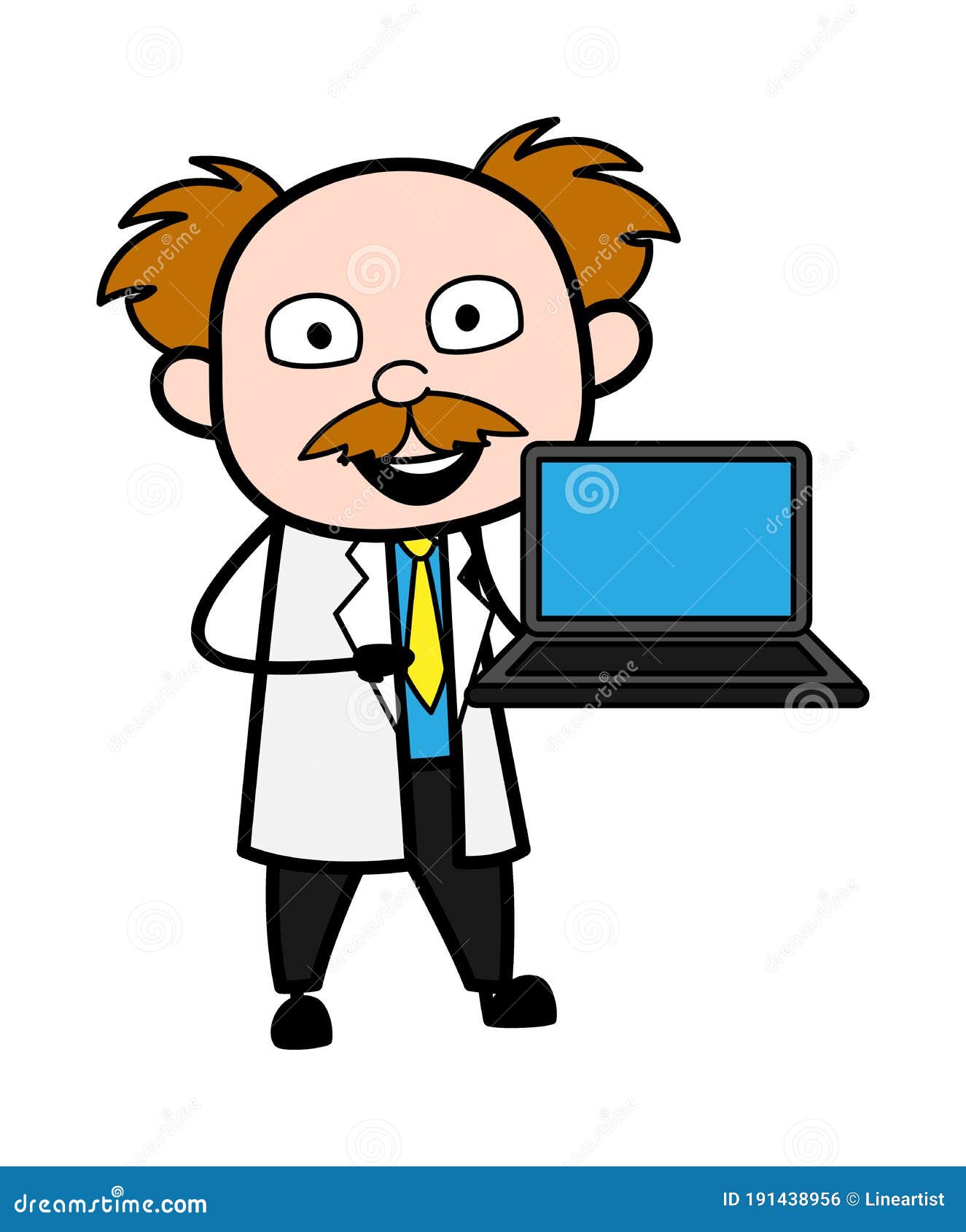 Cartoon Scientist Presentation on Laptop Stock Illustration ...