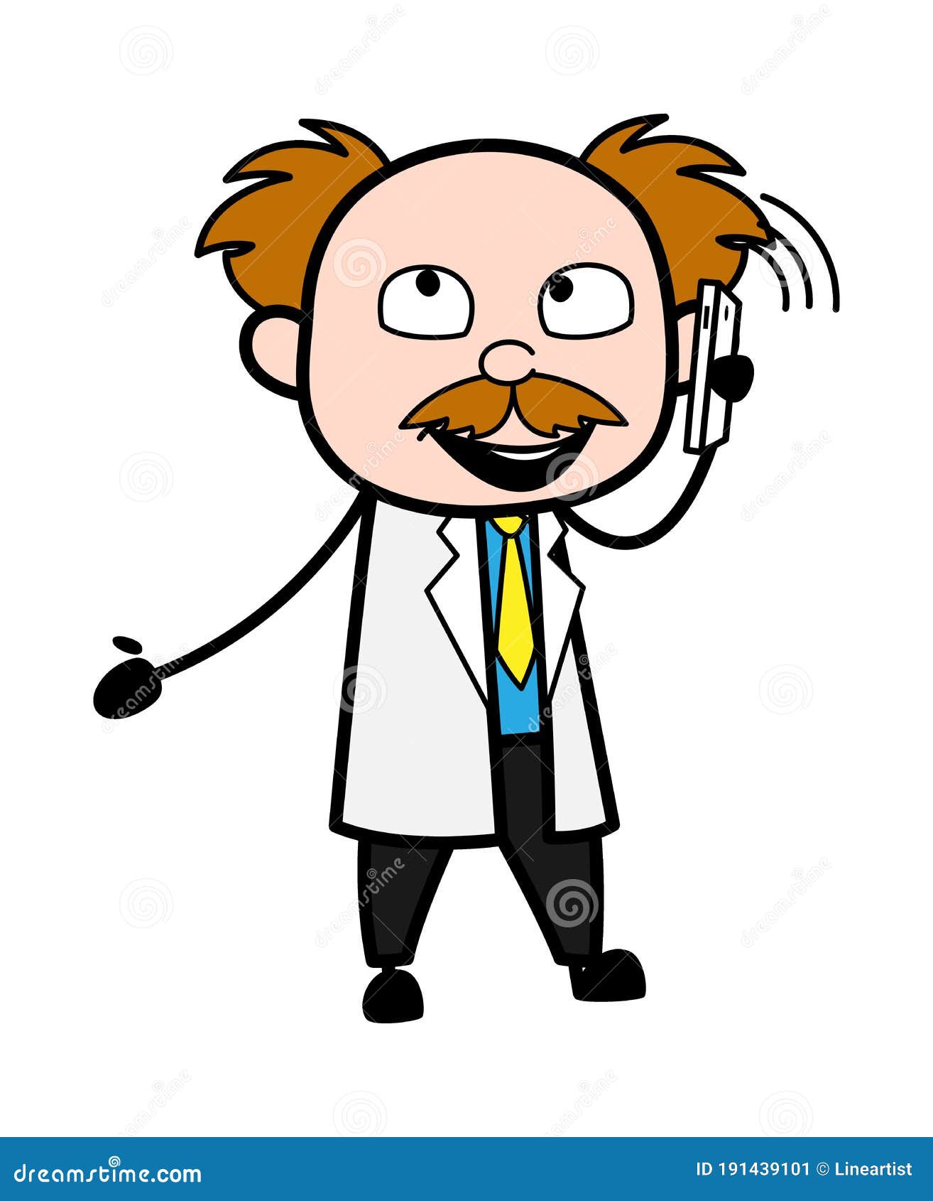 Cartoon Scientist Talking on Cell Phone Stock Illustration ...