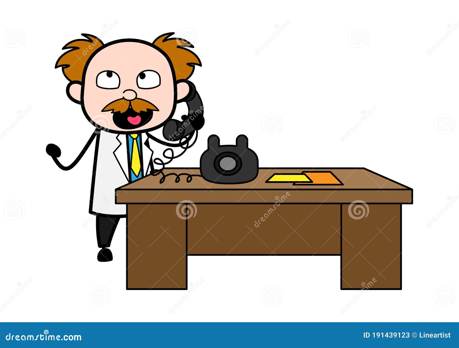 Cartoon Scientist Talking on Phone Stock Illustration - Illustration of ...