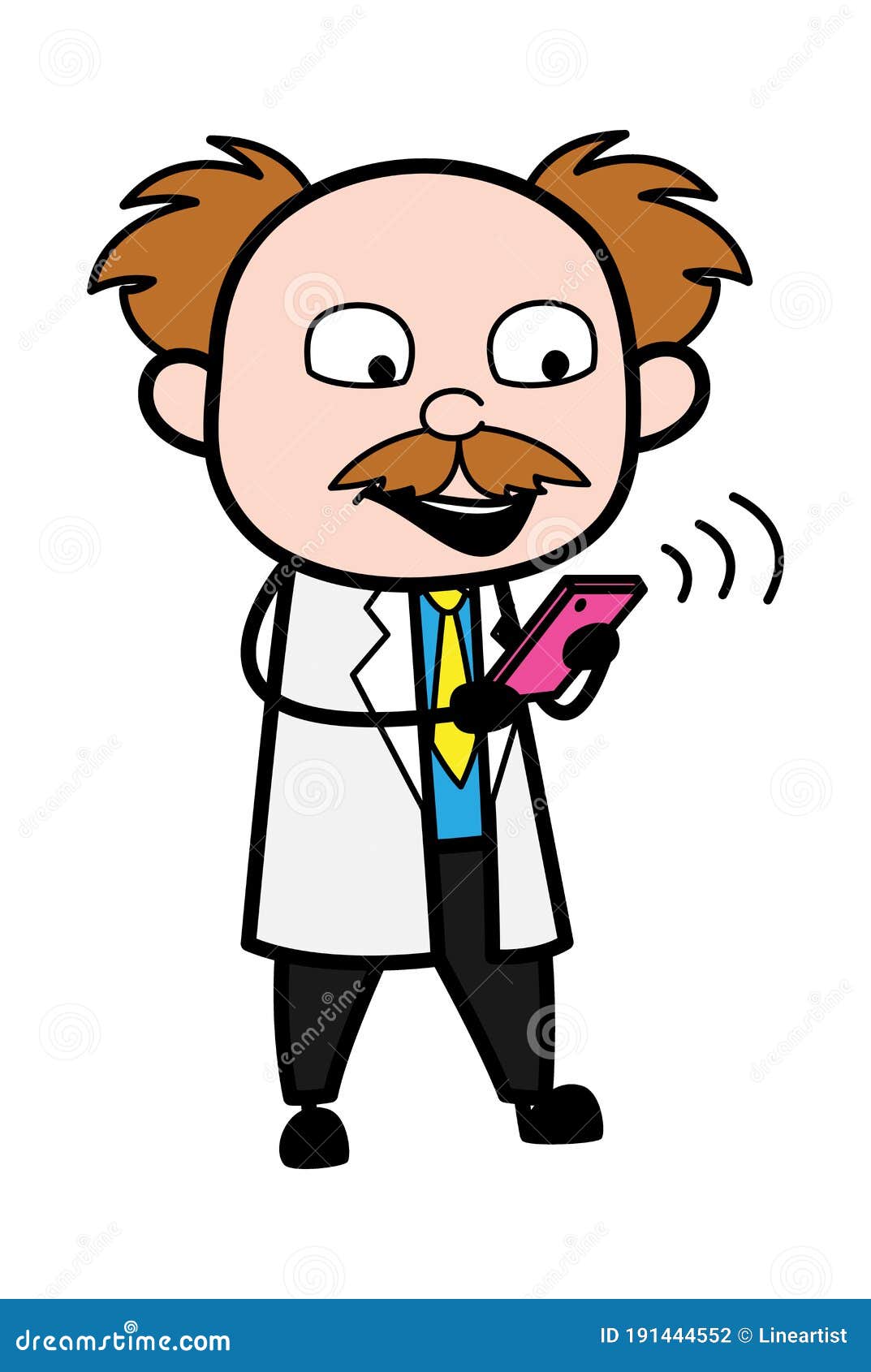 Cartoon Scientist Watching Smartphone Stock Illustration - Illustration ...