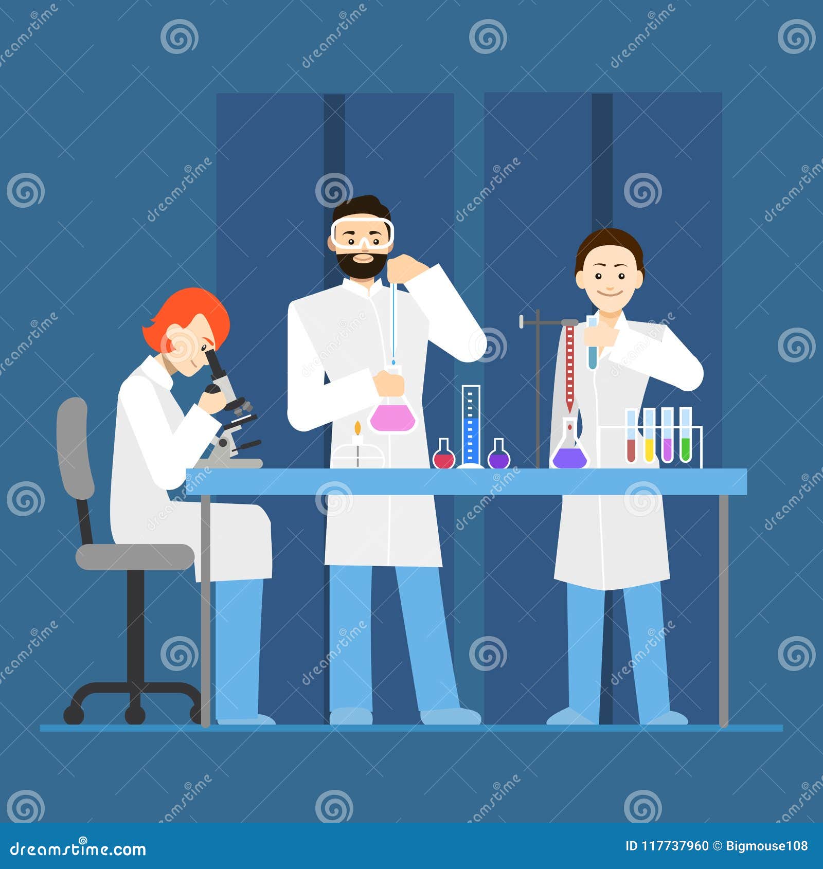 Cartoon Scientists Working at Lab Concept. Vector Stock Vector ... Cartoon Scientists Working at Lab Concept. Vector Stock Vector ...