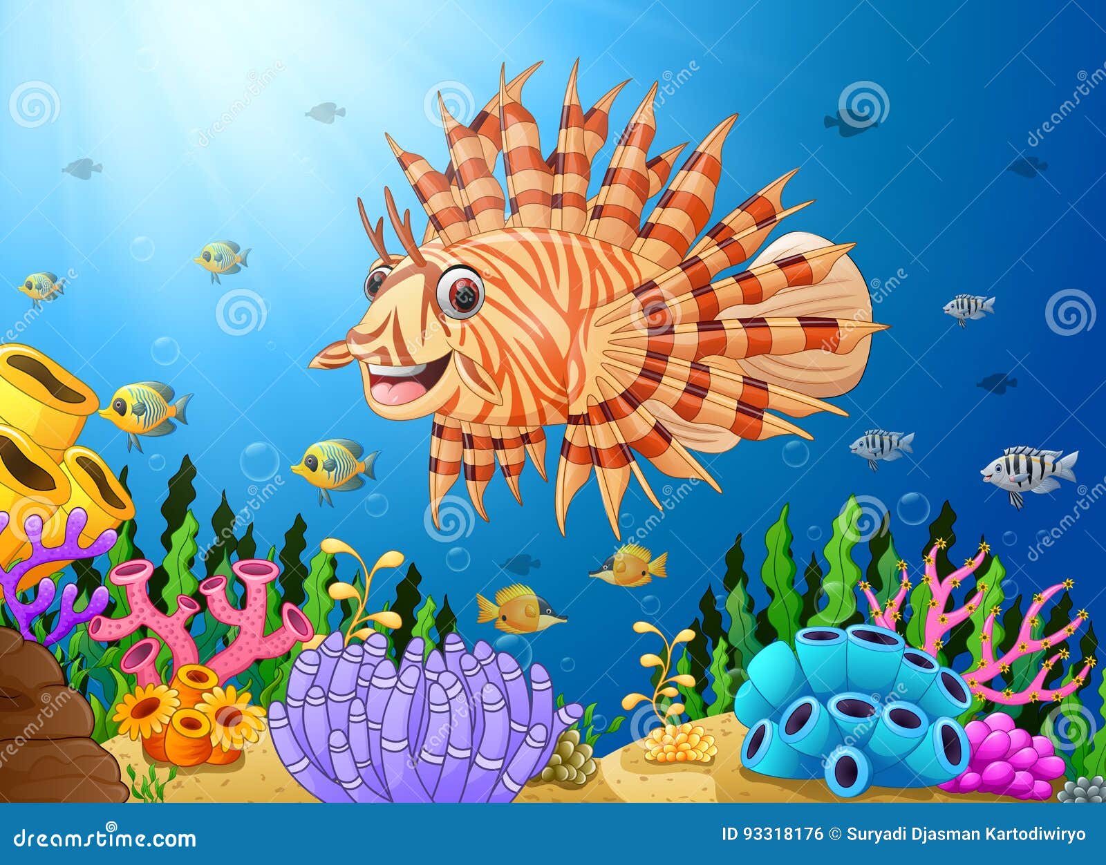 Cartoon Scorpion Fish in the Sea Stock Vector - Illustration of seaweed ...