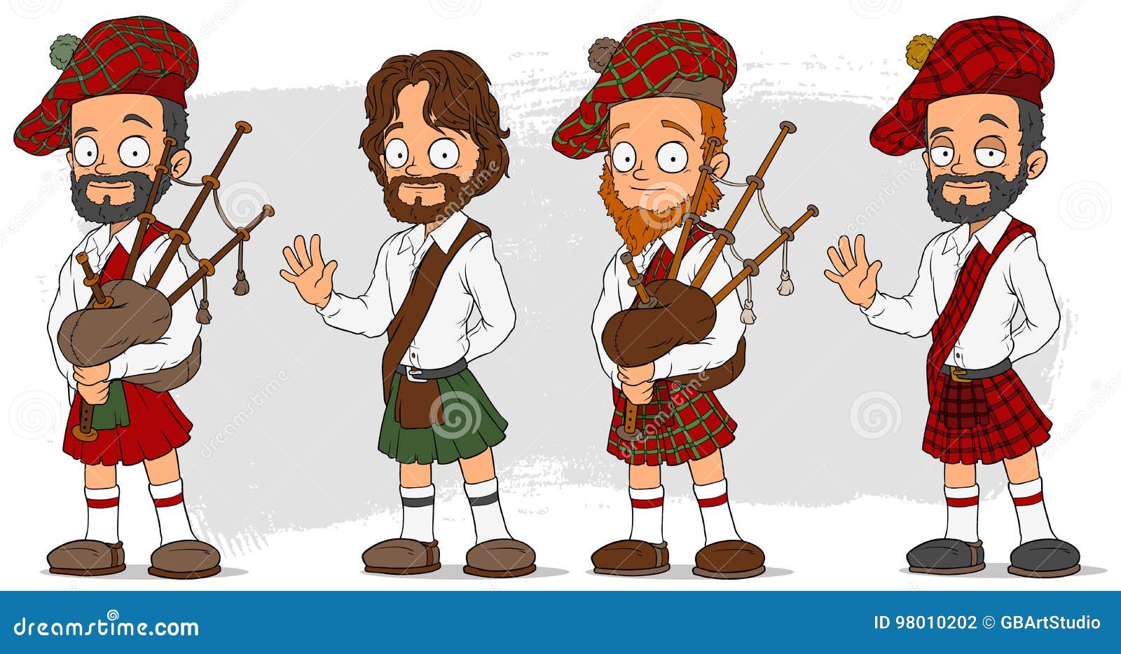 Cartoon Scottish with Bagpipe Characters Set Stock Vector ...