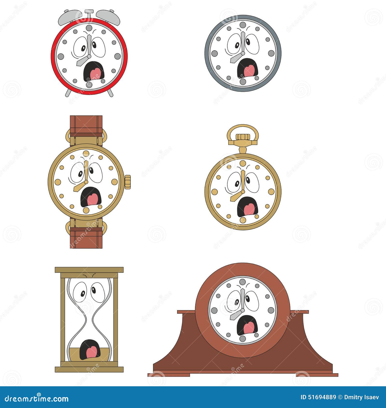 Cartoon Screaming Clock Face Smiles 09 Stock Vector - Illustration of ...