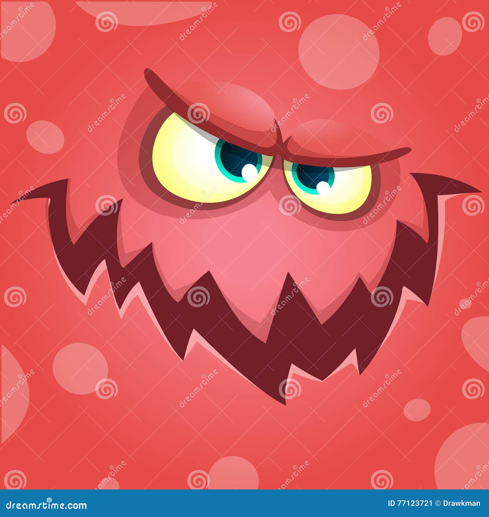 Cartoon Screaming Monster Face. Vector Halloween Red Angry Monster ...
