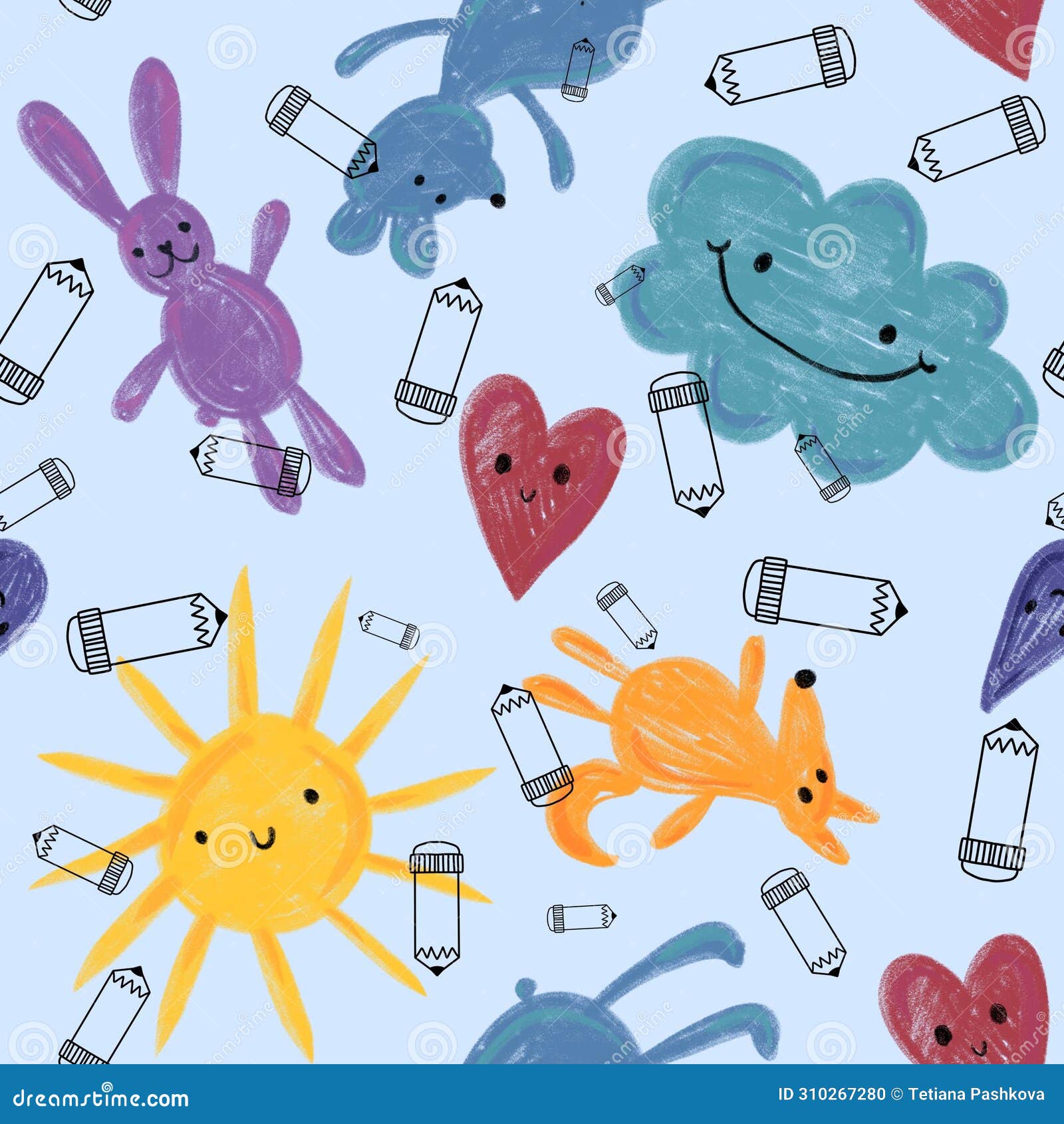 Cartoon Scribble Animals Seamless Bears and Rabbit and Fox and Sun and ...