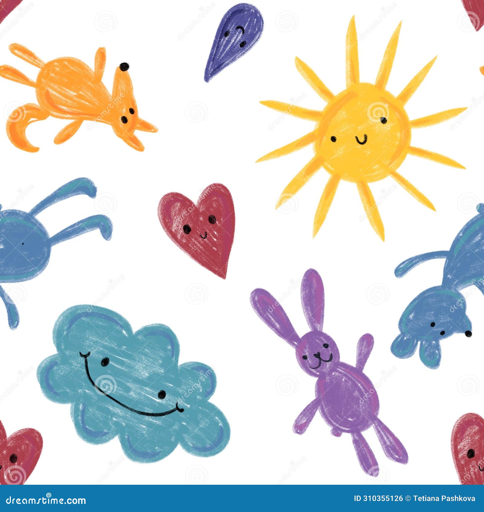 Cartoon Scribble Animals Seamless Bears and Rabbit and Fox and Sun and ...