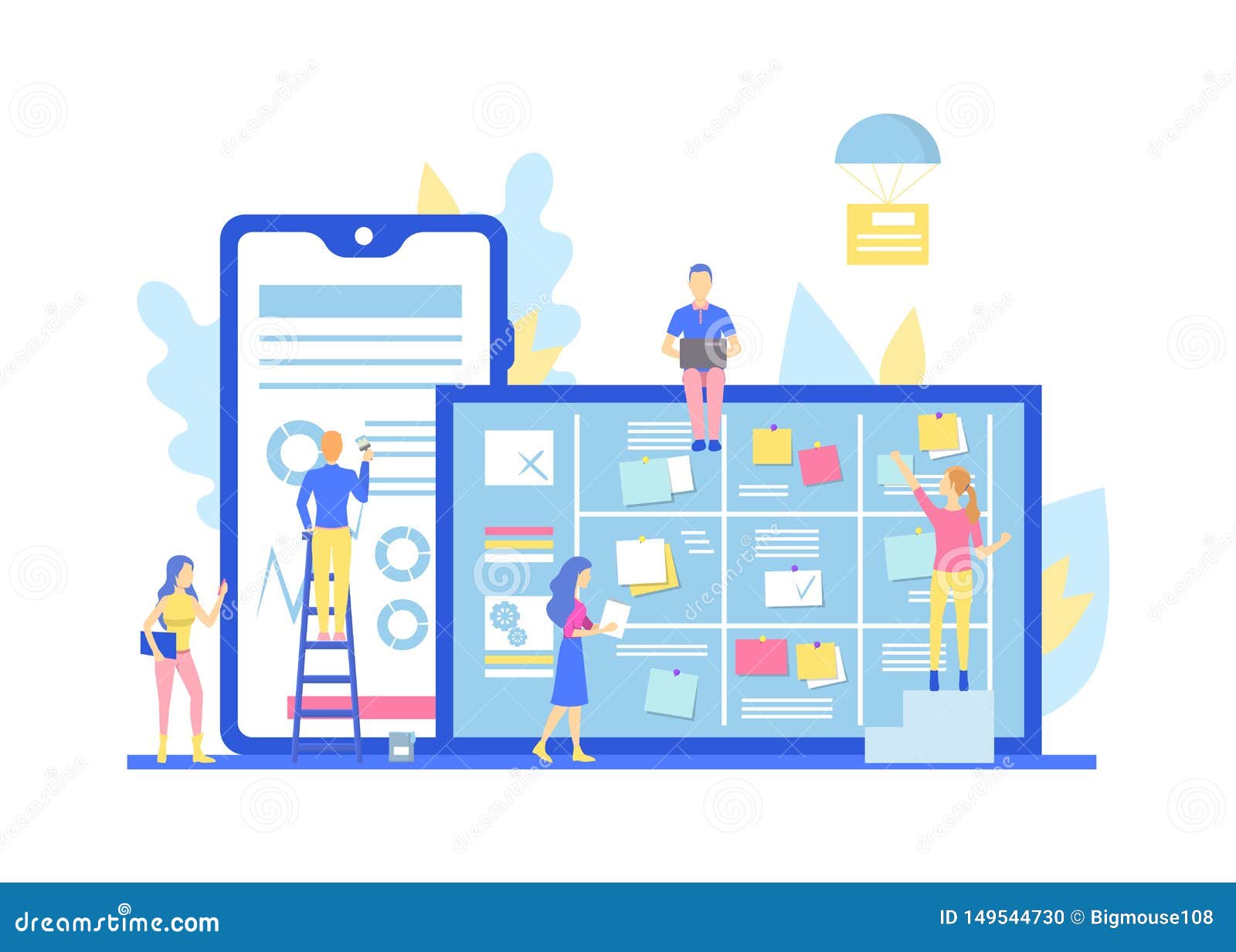 Cartoon Scrum Task Board Concept And Characters People. Vector ...