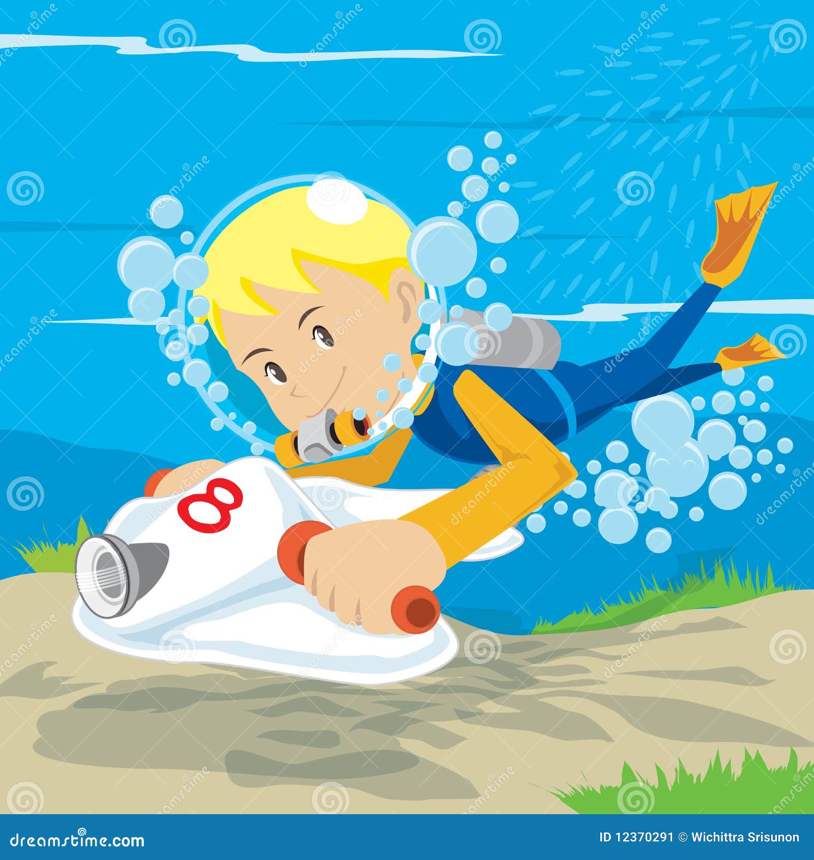 Cartoon Scuba Diver Diving Deep Stock Illustration - Illustration of ...