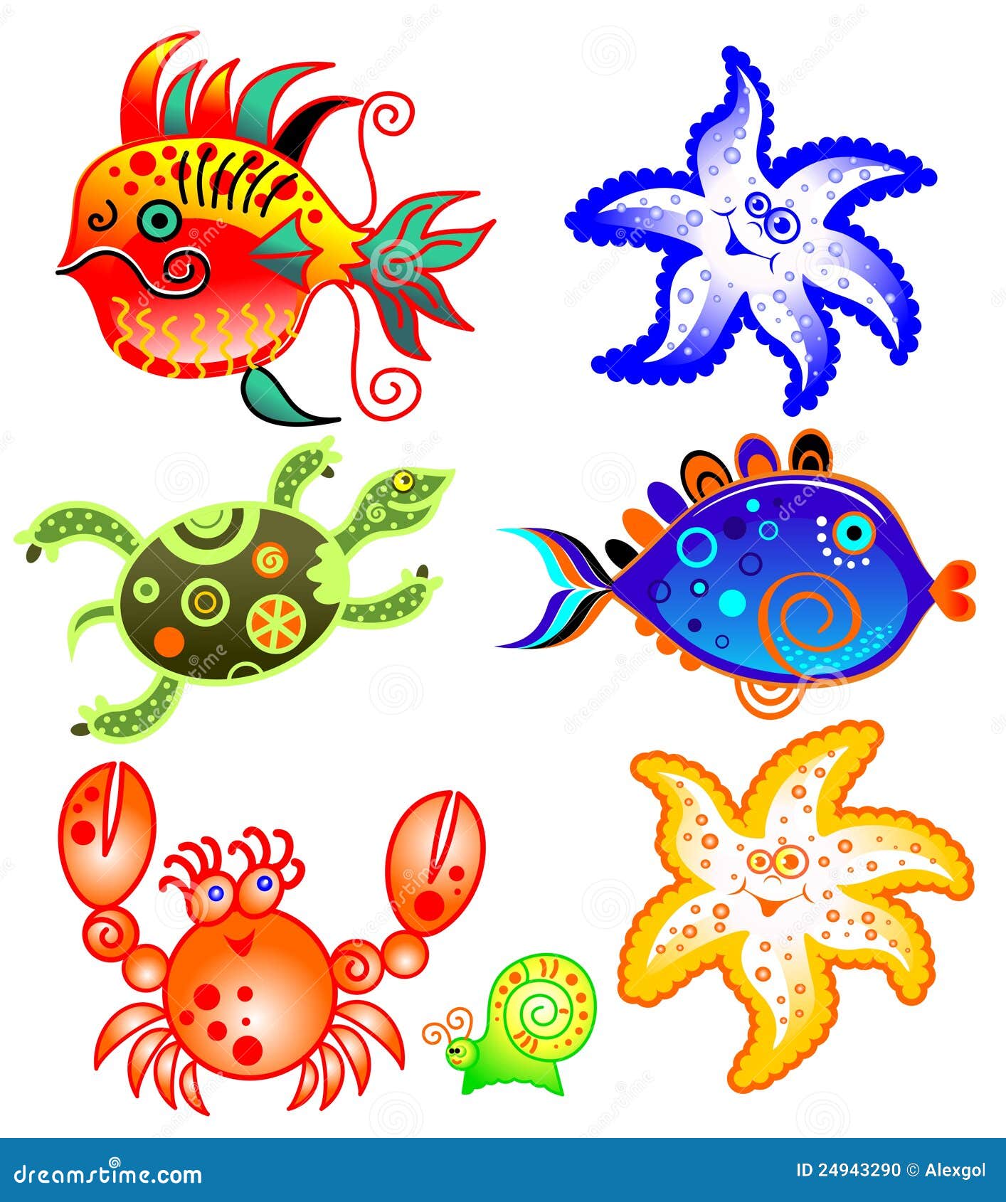 Cartoon sea characters set stock vector. Illustration of crab - 24943290