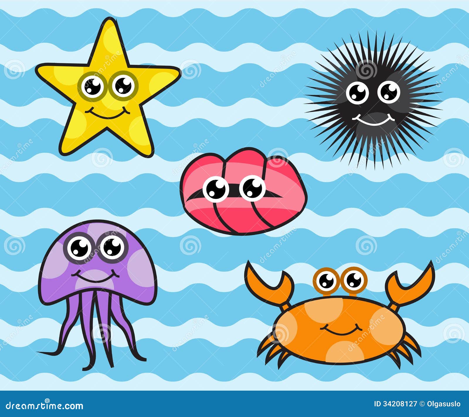 Cartoon sea creatures stock illustration. Illustration of bodies - 34208127
