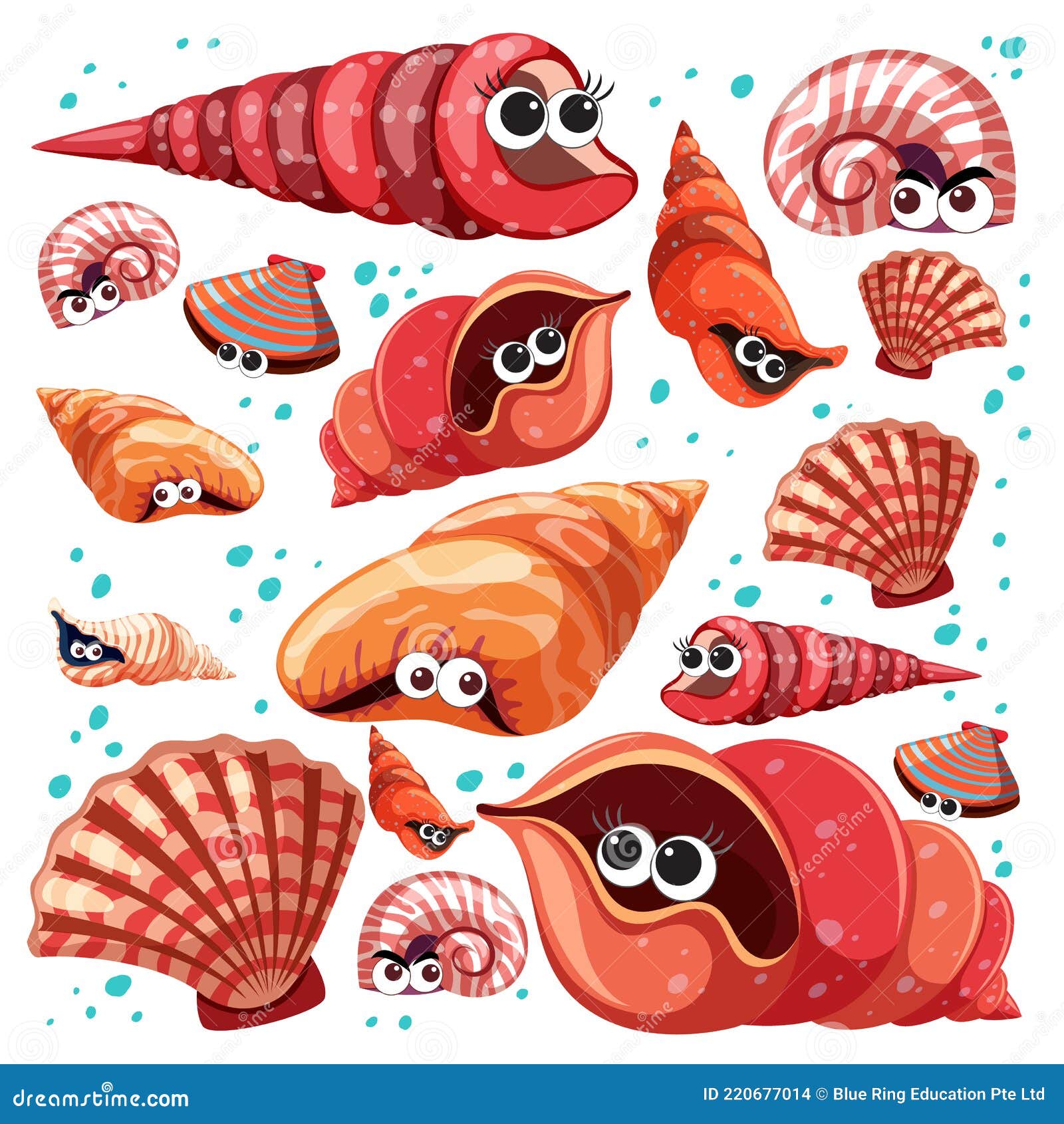 Cartoon Sea Life Seamless Pattern with Many Different Seashells ...