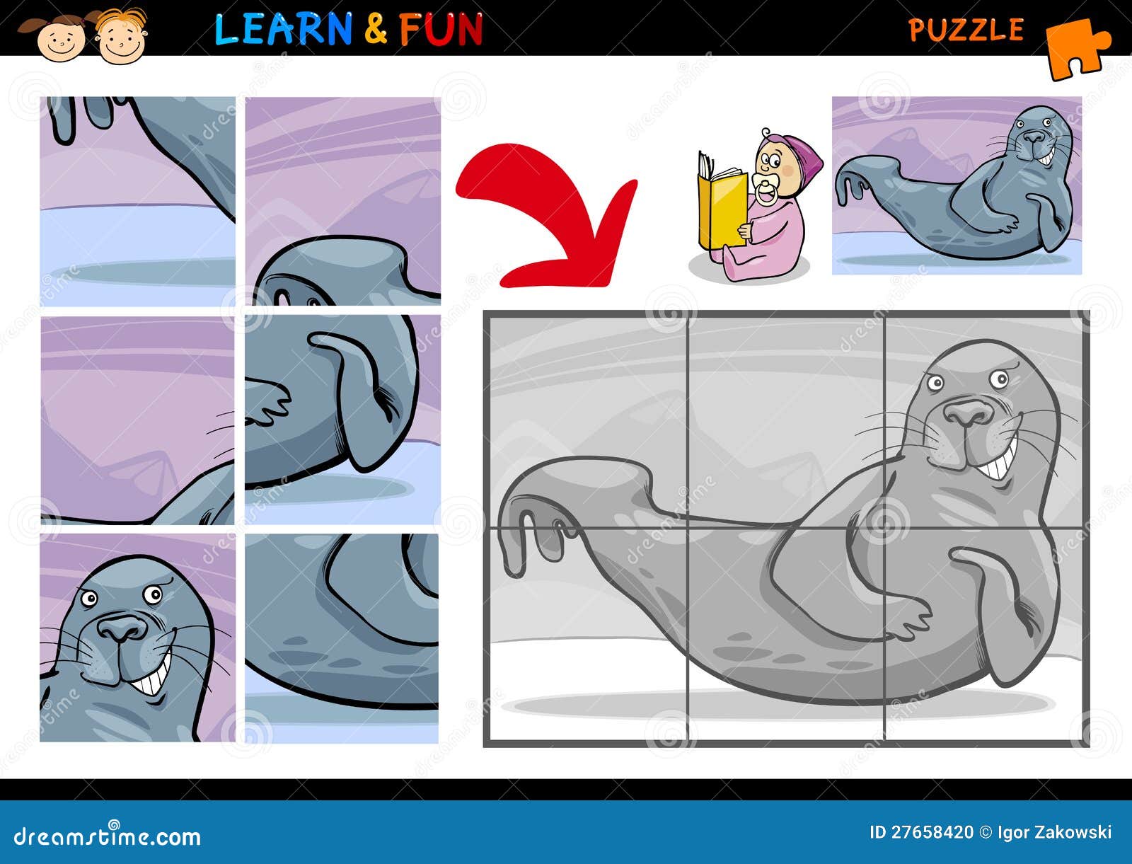 Cartoon seal puzzle game stock vector. Illustration of animal - 27658420