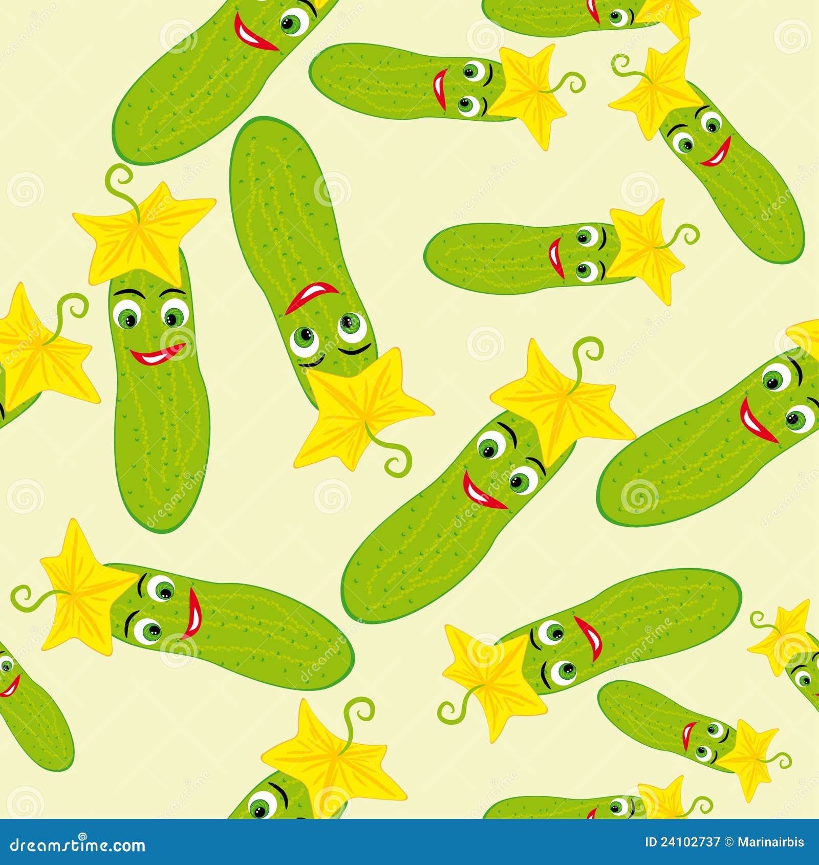 Cartoon Seamless With Animated Cucumbers Stock Vector - Illustration of ...
