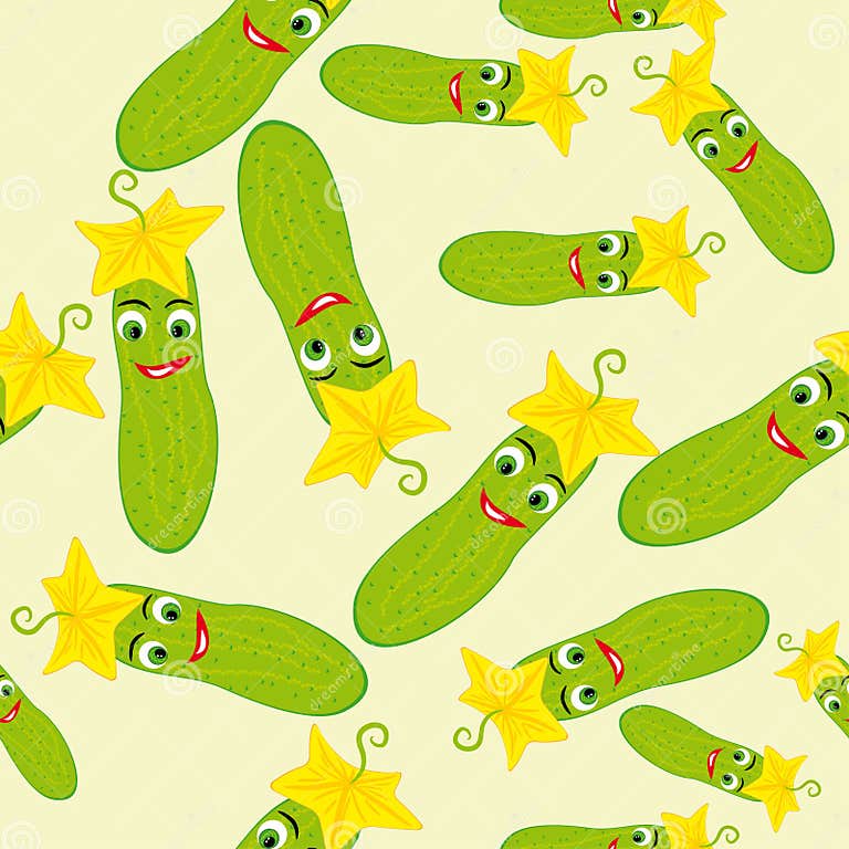 Cartoon Seamless with Animated Cucumbers Stock Vector - Illustration of ...