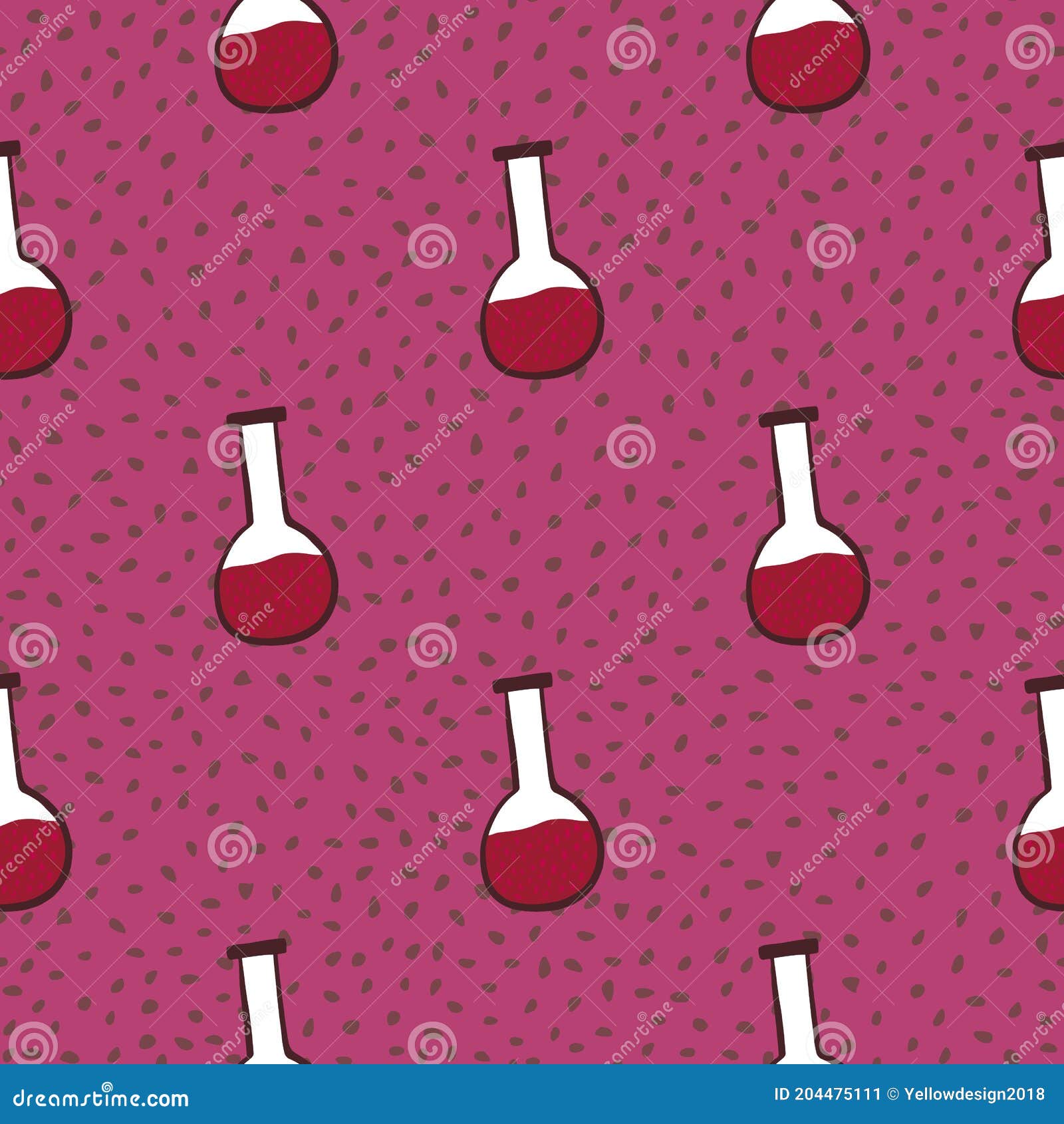 Cartoon Seamless Flask Doodle Pattern in Science Style. Pink Dotted ...
