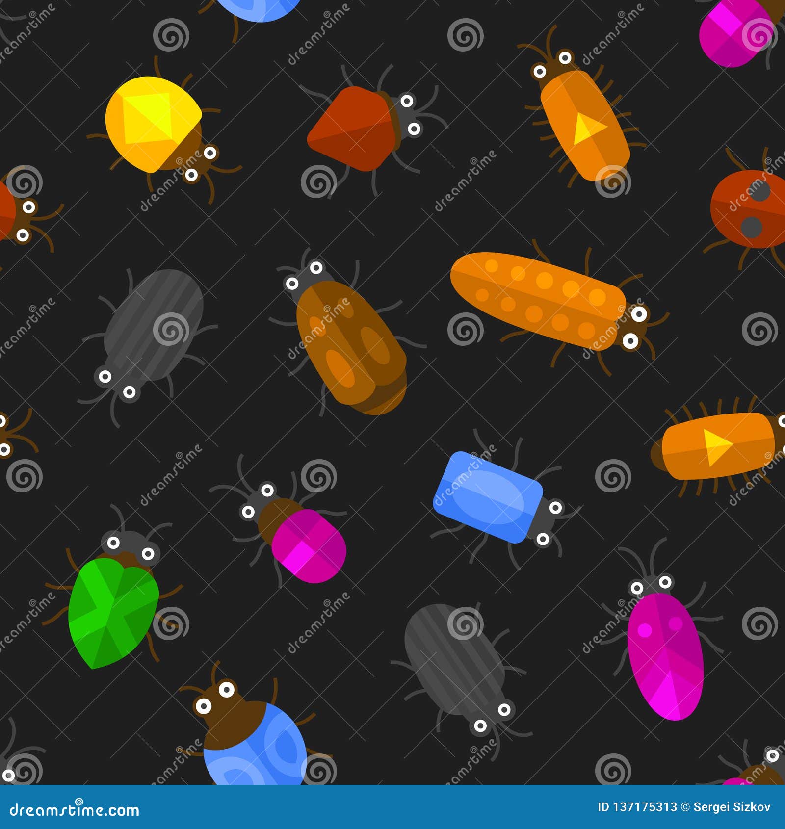 Seamless Insects Pattern. Decorative Bugs Background. Vector ...