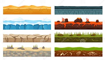 Cartoon Seamless Landscape Grounds Types, Game Foreground Elements ...
