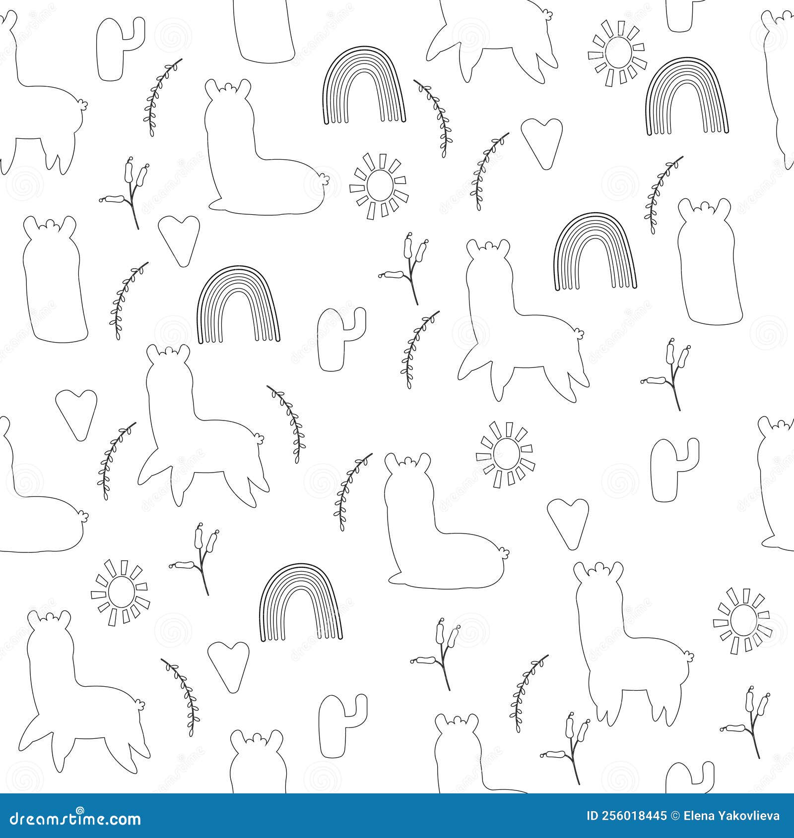 Cartoon Seamless Outline of a Llama Pattern. Vector Illustration Stock ...