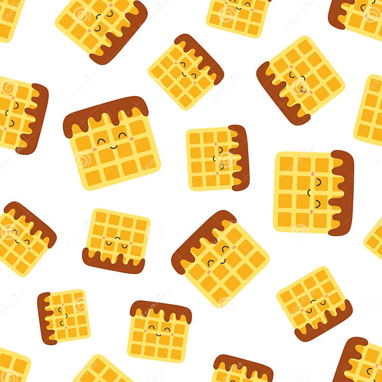 Cartoon Seamless Pattern Of Belgian Waffles On White Stock Vector