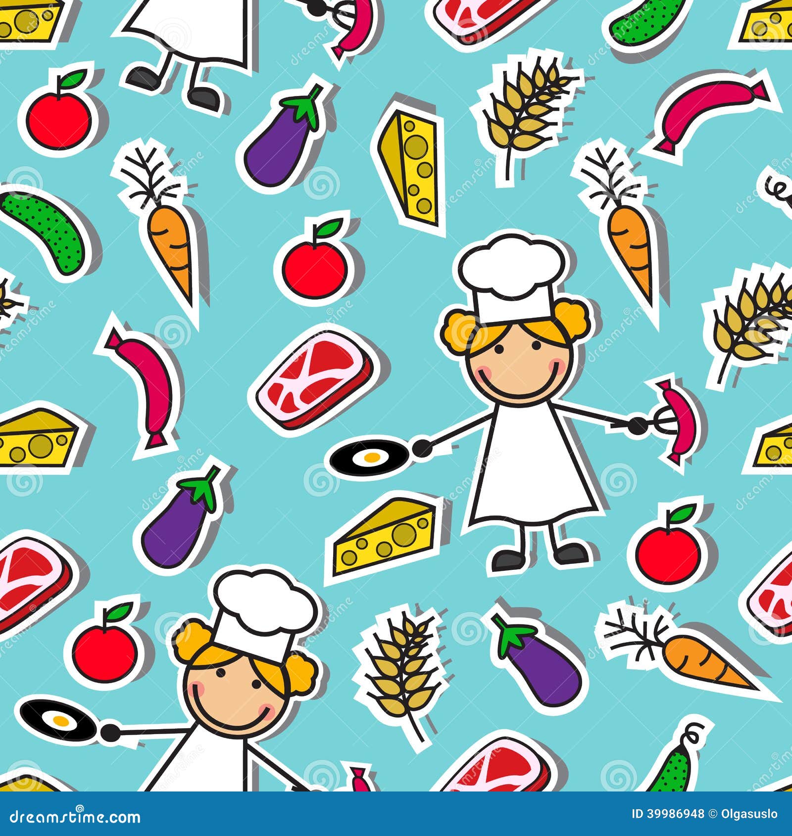 Cartoon Seamless Pattern with Chef and Food Stock Vector - Illustration ...