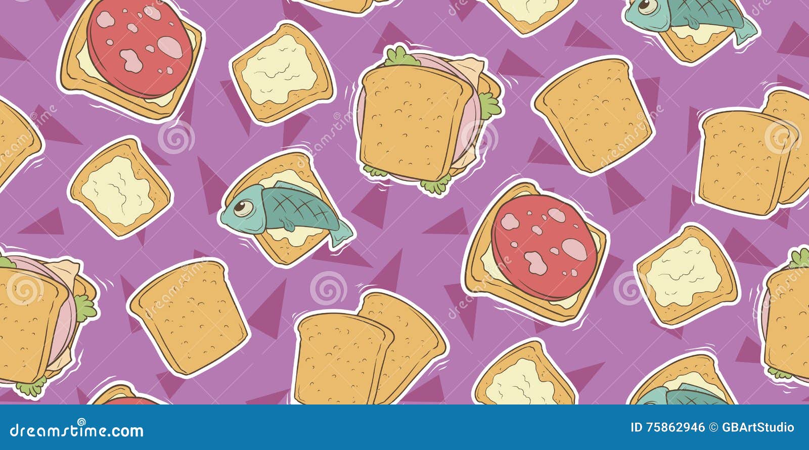 Cartoon Seamless Pattern With Cute Sandwiches Vector Illustration ...