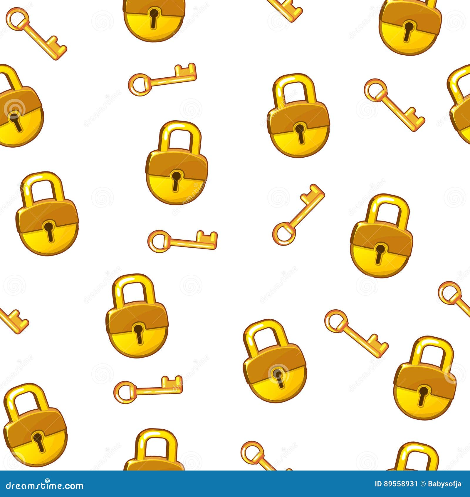 Cartoon Seamless Pattern Gold Lock Padlock and Key Stock Illustration ...
