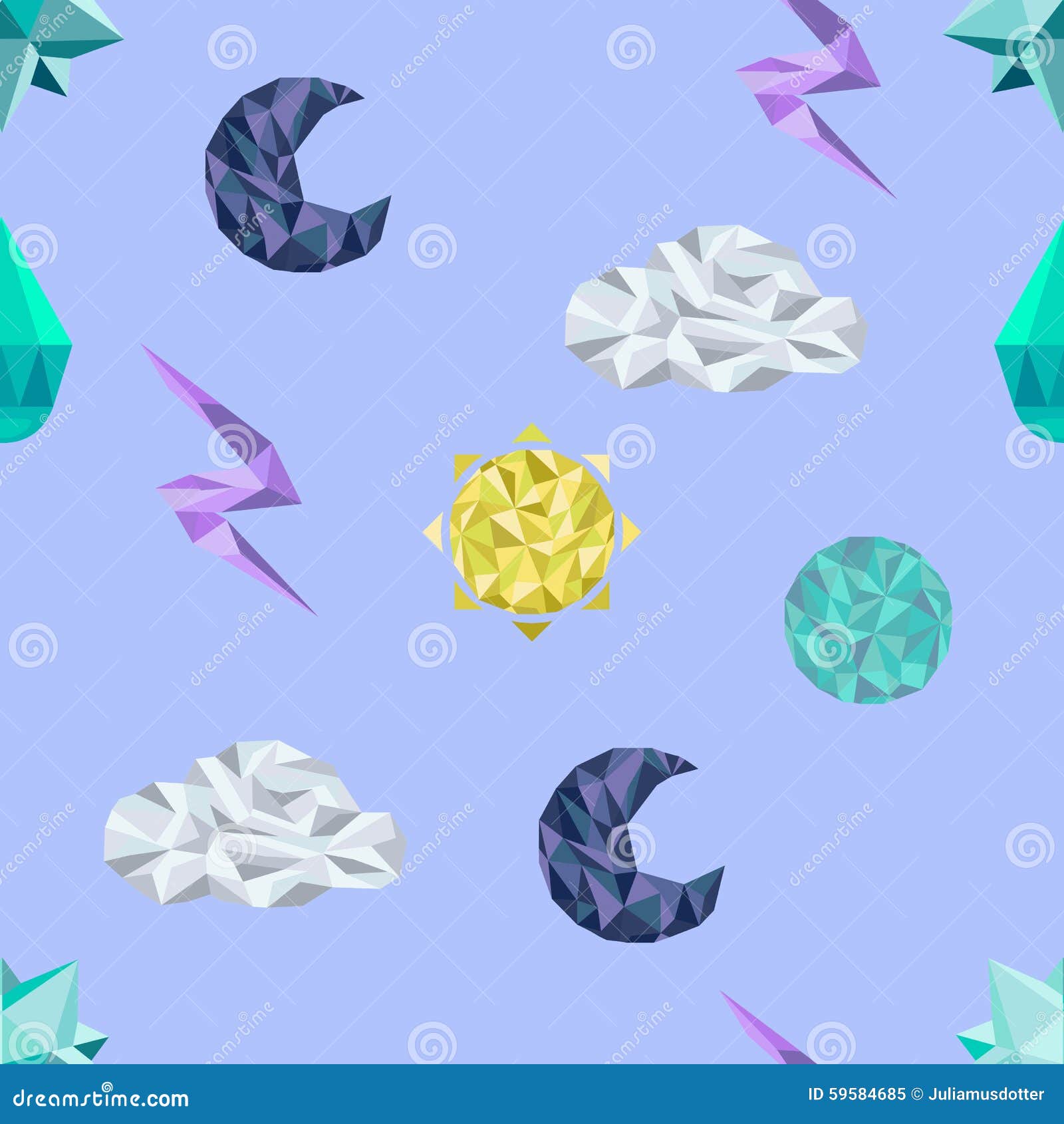 Cartoon Seamless Pattern with Polygonal Weather Symbols Stock ...