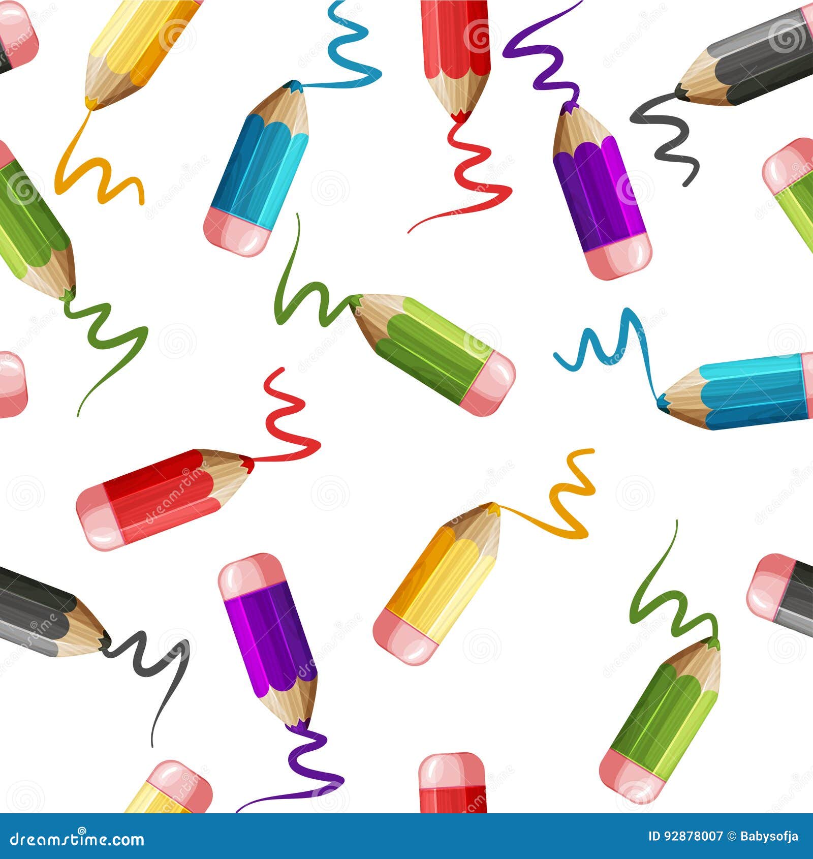 Cartoon Seamless Pattern Set of Colored Wood Pencils Stock Vector ...