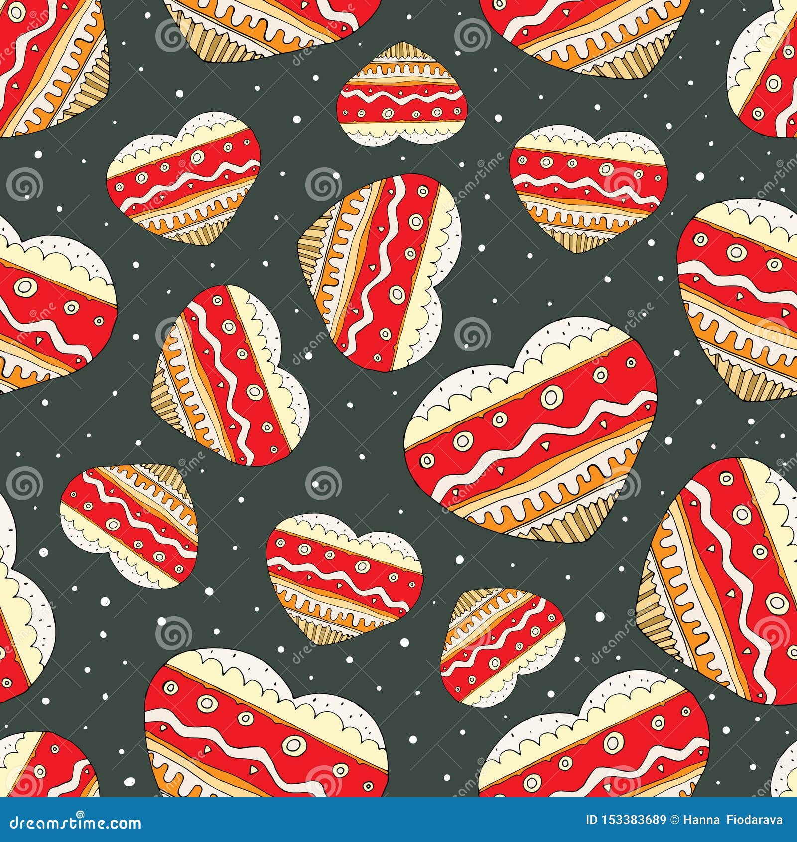 Cartoon Seamless Repeating Vector Pattern with Color Hearts and ...