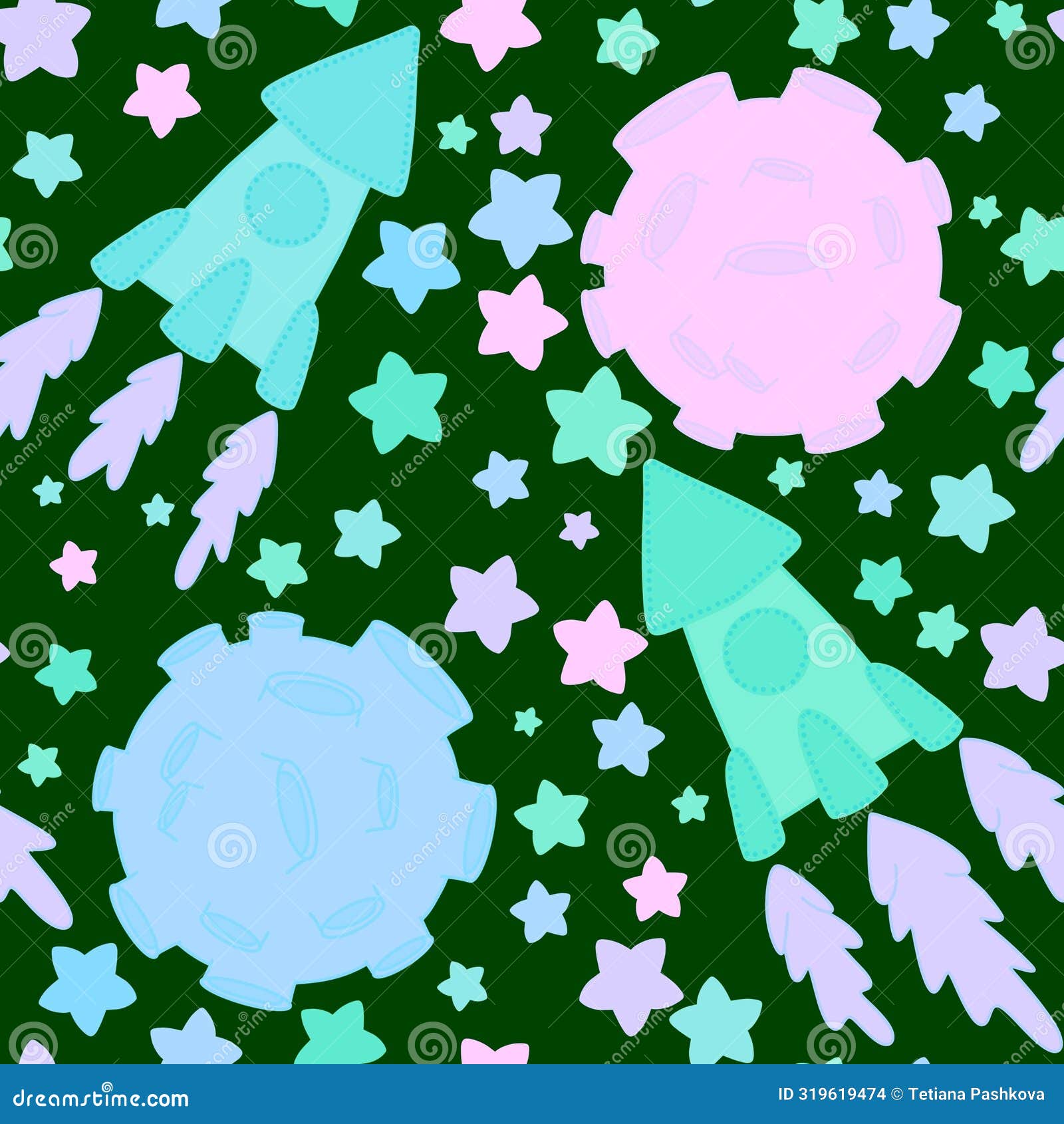 Seamless Rocket Pattern, Stars And Space. Vector Illustration Ispalted ...