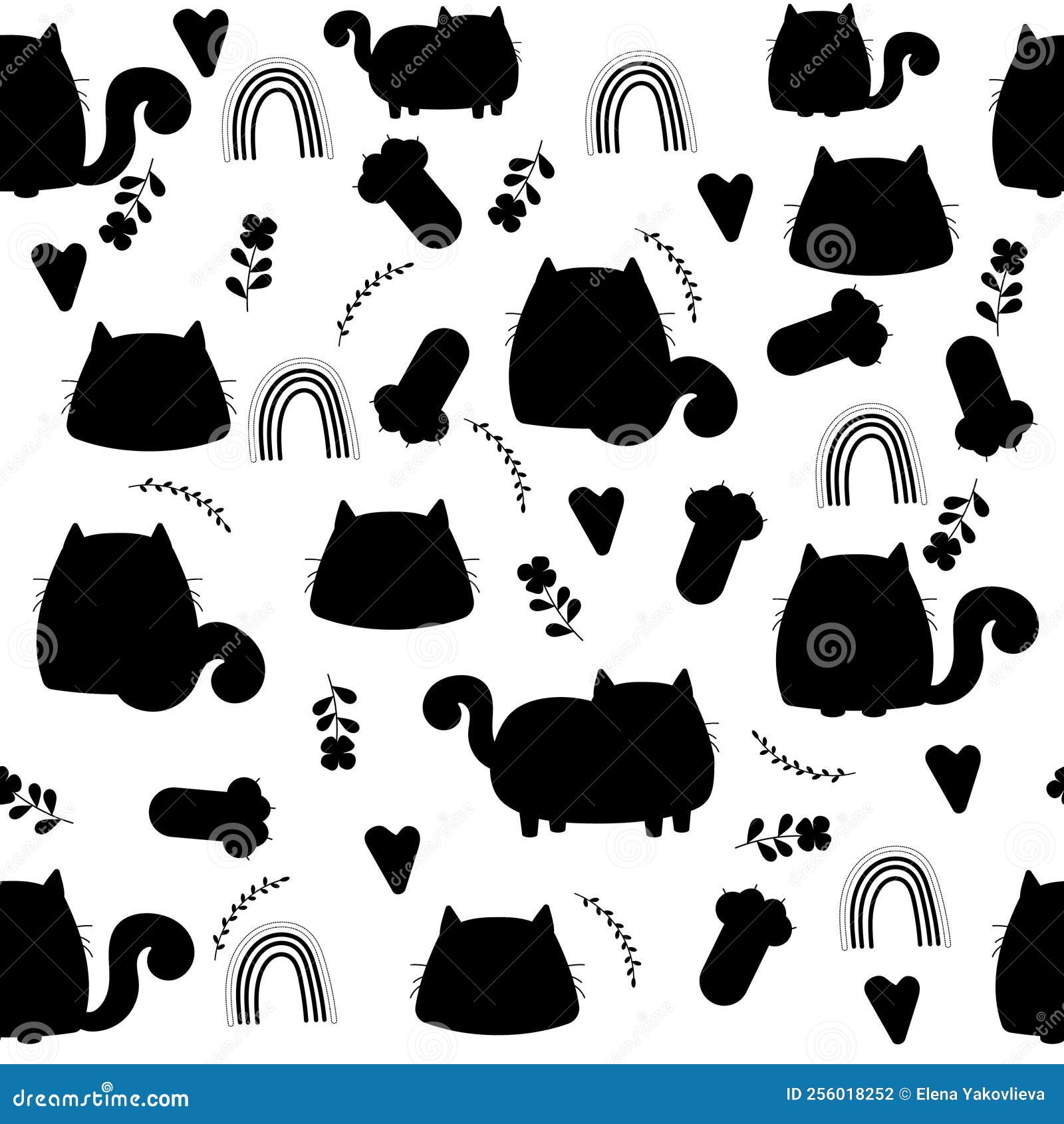 Cartoon Seamless Silhouette Pattern Cat. Vector Illustration Stock ...